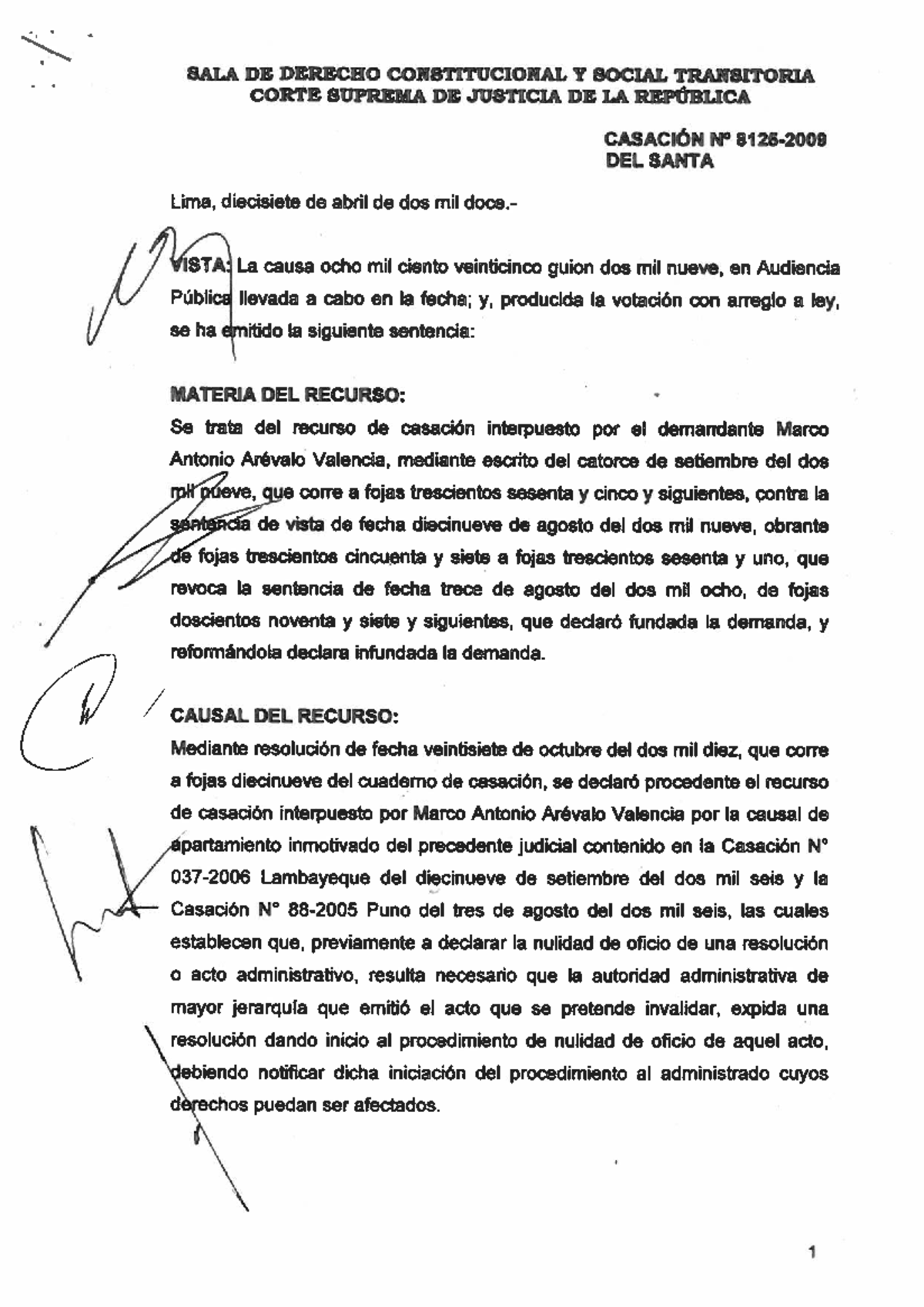 CAS 8125 2009 DEL Santa+-+17 - SALA DE DERECHO CONSTITUCIONAL Y SOCIAL ...