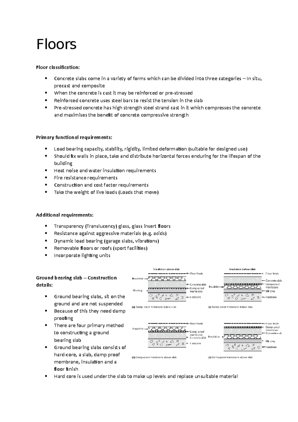 Lecture 5 - Floors - Floors Floor classification: Concrete slabs come ...