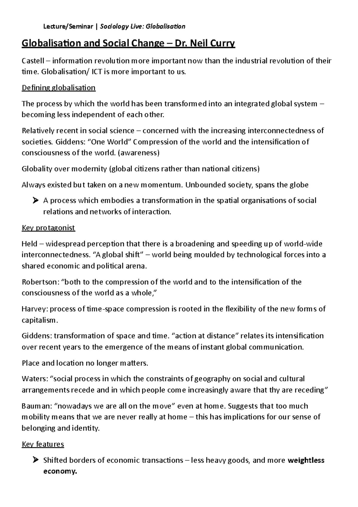 SL globalisation lecture seminar - Lecture/Seminar | Sociology Live ...