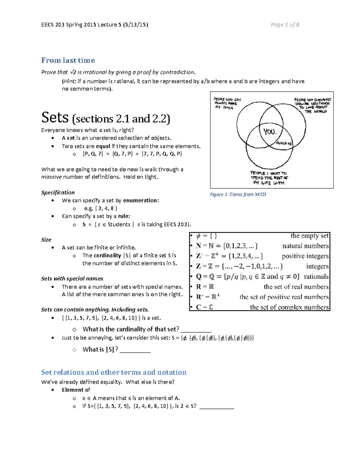 Sets and start of functions - From last time Prove that √2 is irrational by giving a proof by ...