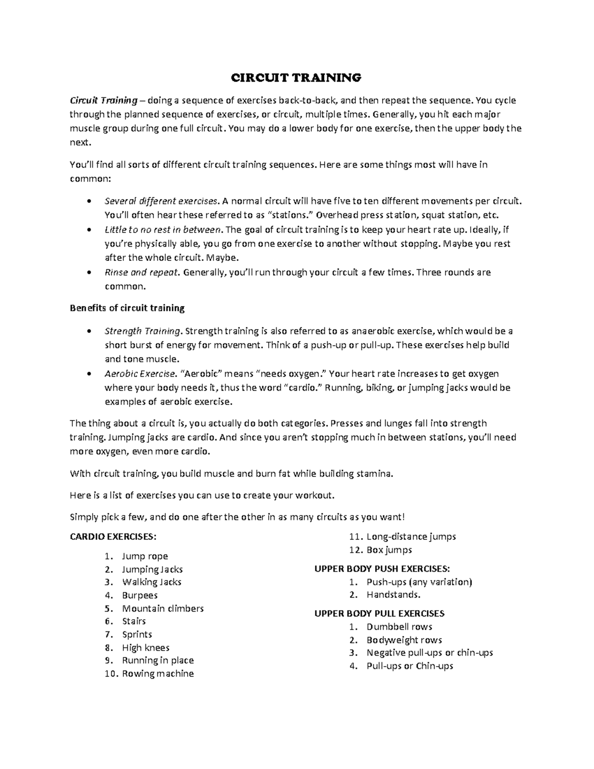 Circuit Training - CIRCUIT TRAINING Circuit Training – doing a sequence ...