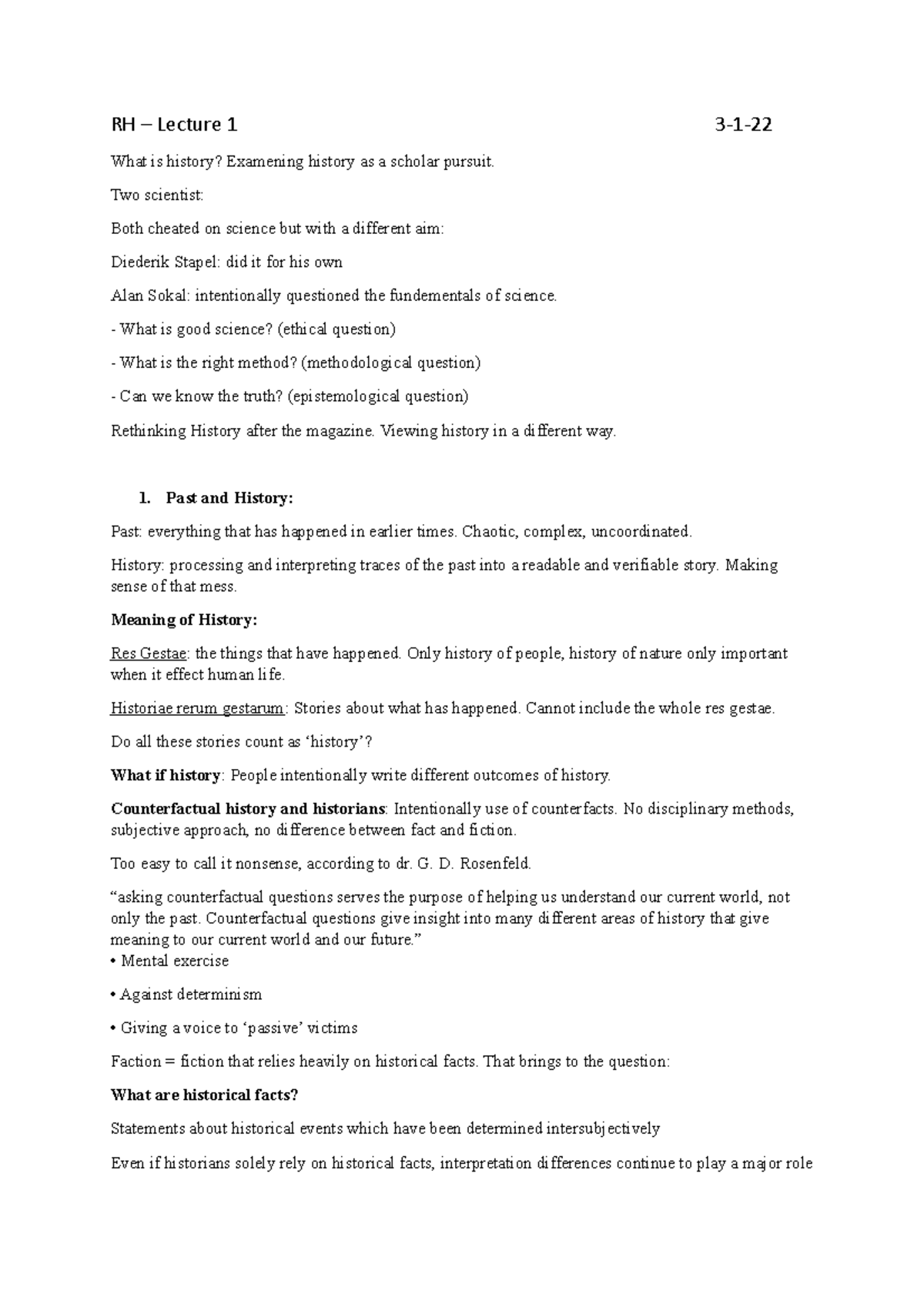 Rethinking History 1 - Lecture 1 - 3 januari 2022 - RH – Lecture 1 3-1 ...