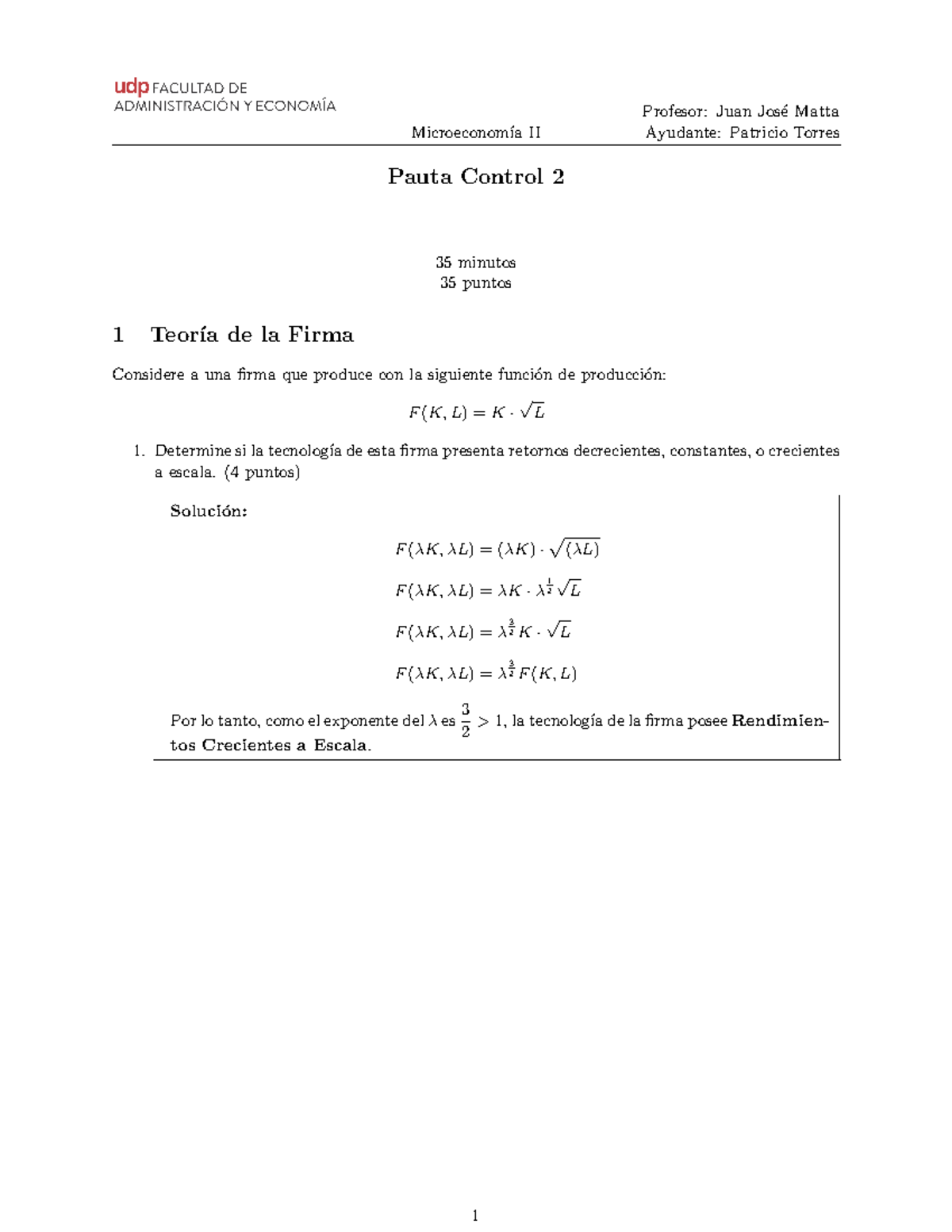 Pauta Control 2 - micro 2 - Microeconom ́ıa II Ayudante: Patricio Torres Pauta Control 2 35 ...