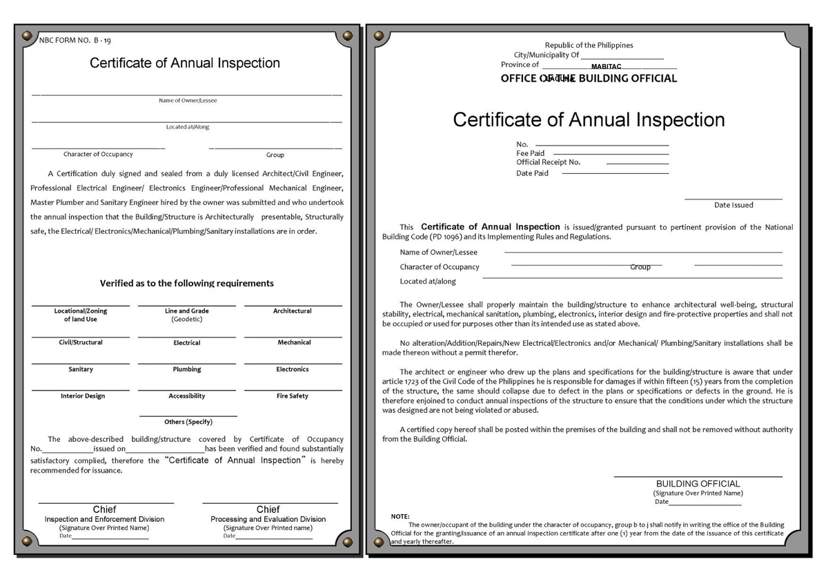 Certificate-OF- Annual- Inspection - BS Civil Engineering - MABITAC ...