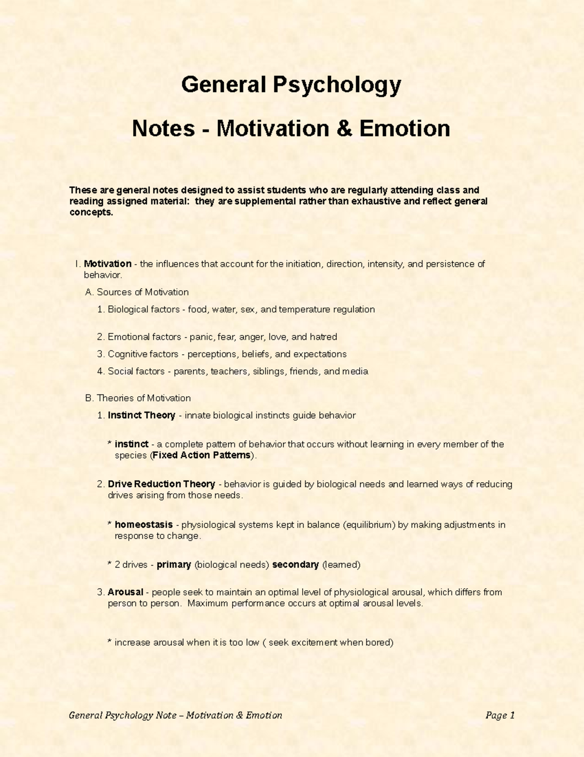 General Psychology - General Psychology Notes - Motivation & Emotion ...
