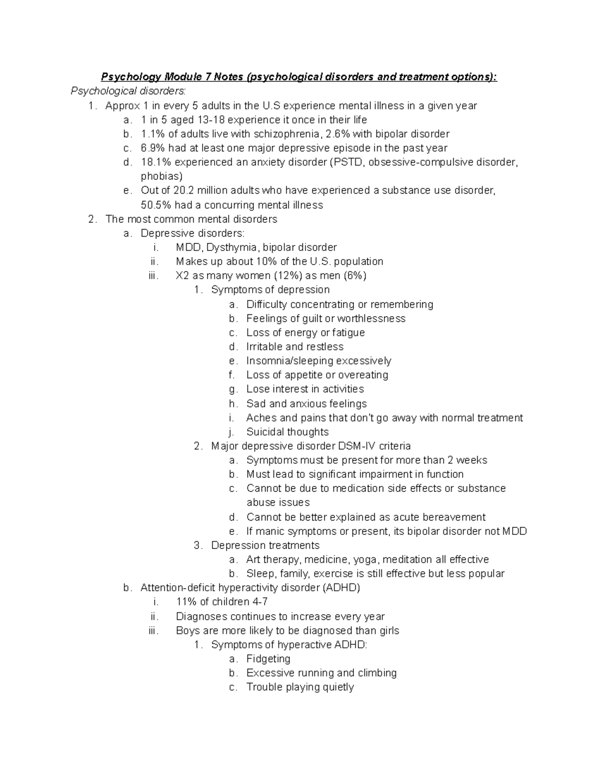 Psychology Module 7 Notes (psychological disorders and treatment ...