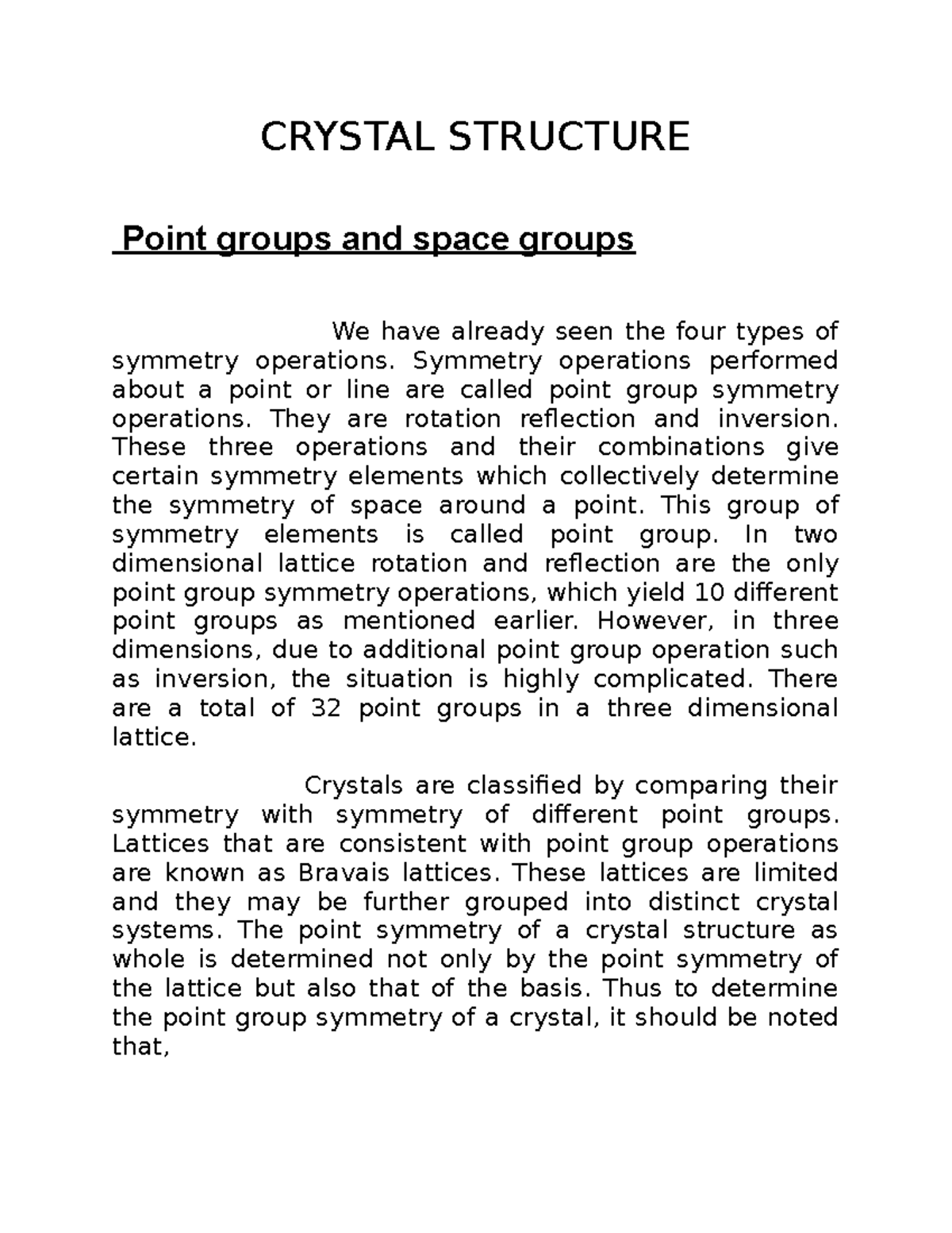 Crystal Structure - point groups and space groups and translation ...