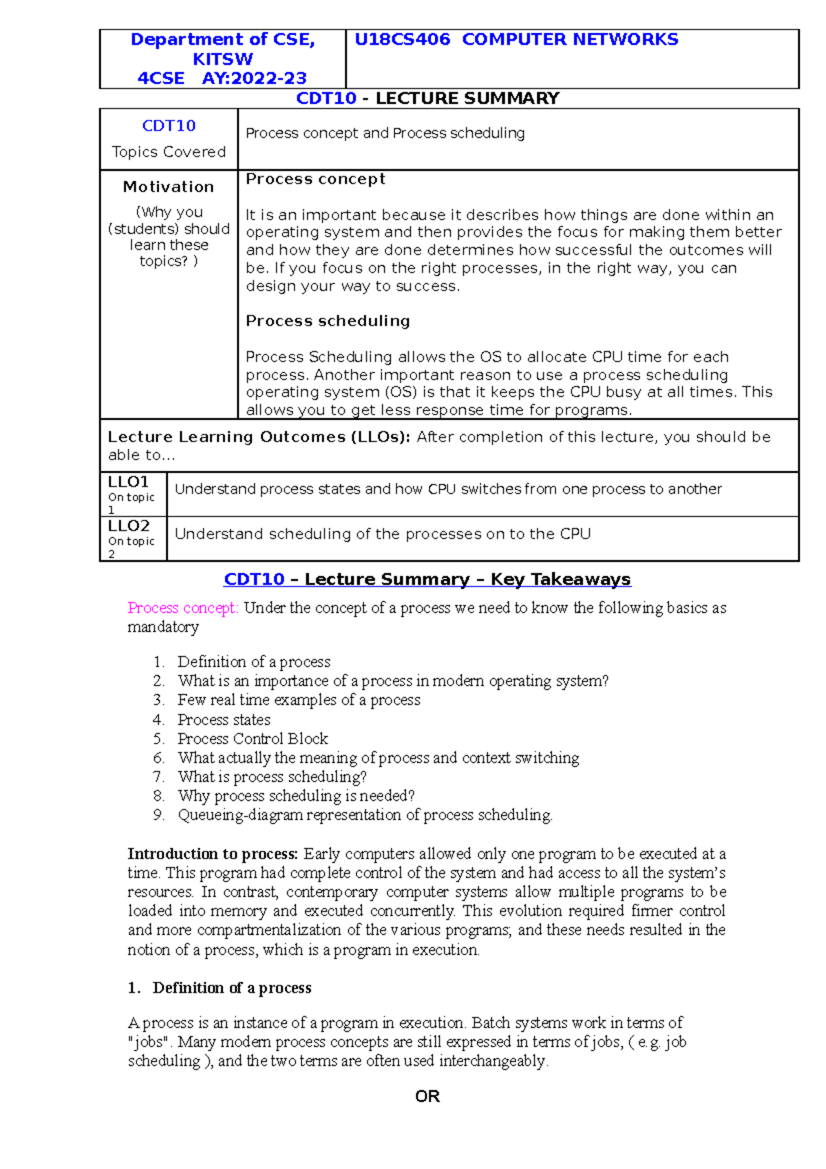OS-CDT10U2 - Important notes - KITSW 4CSE AY:2022- CDT10 - LECTURE ...