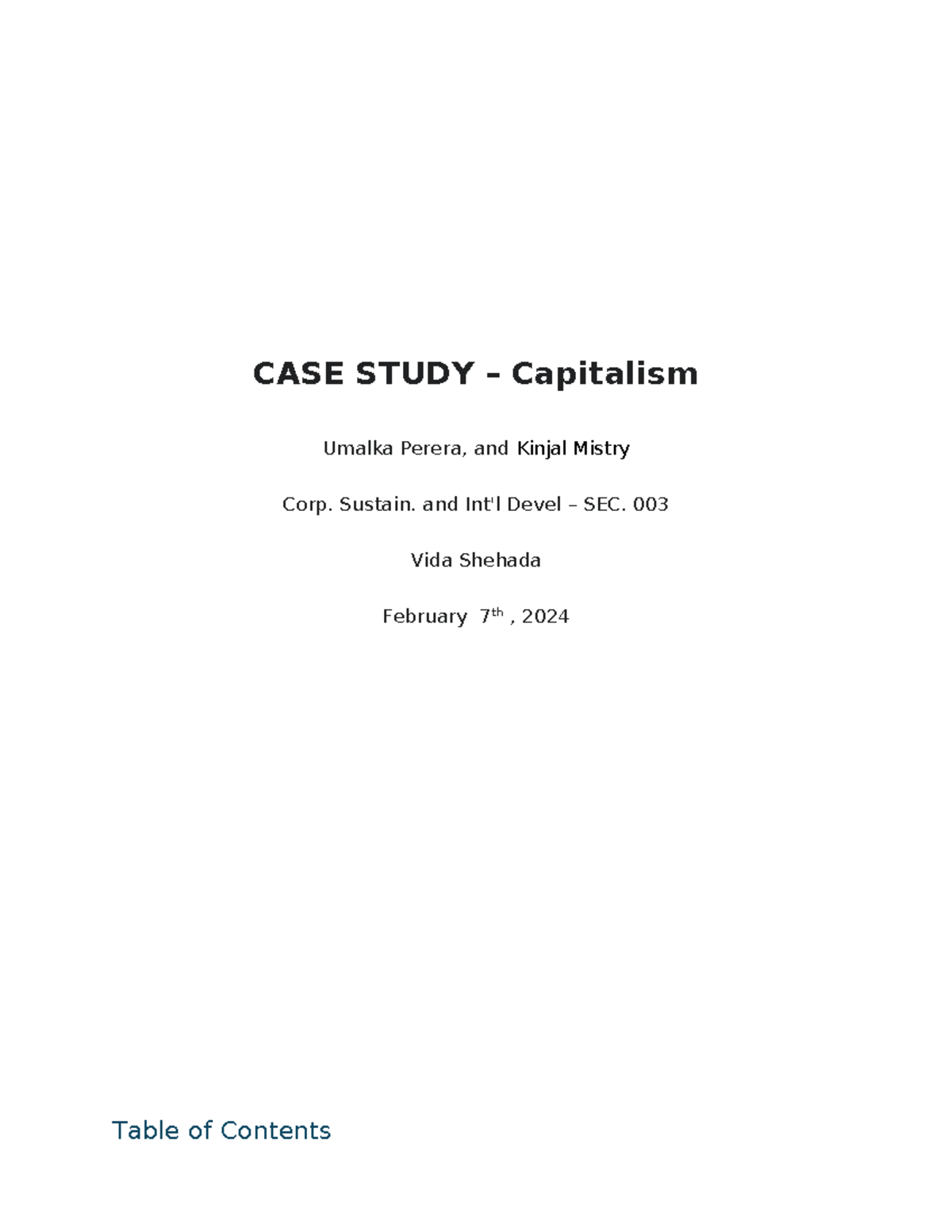 CASE Study 2 Capitalisam - CASE STUDY – Capitalism Umalka Perera, and ...