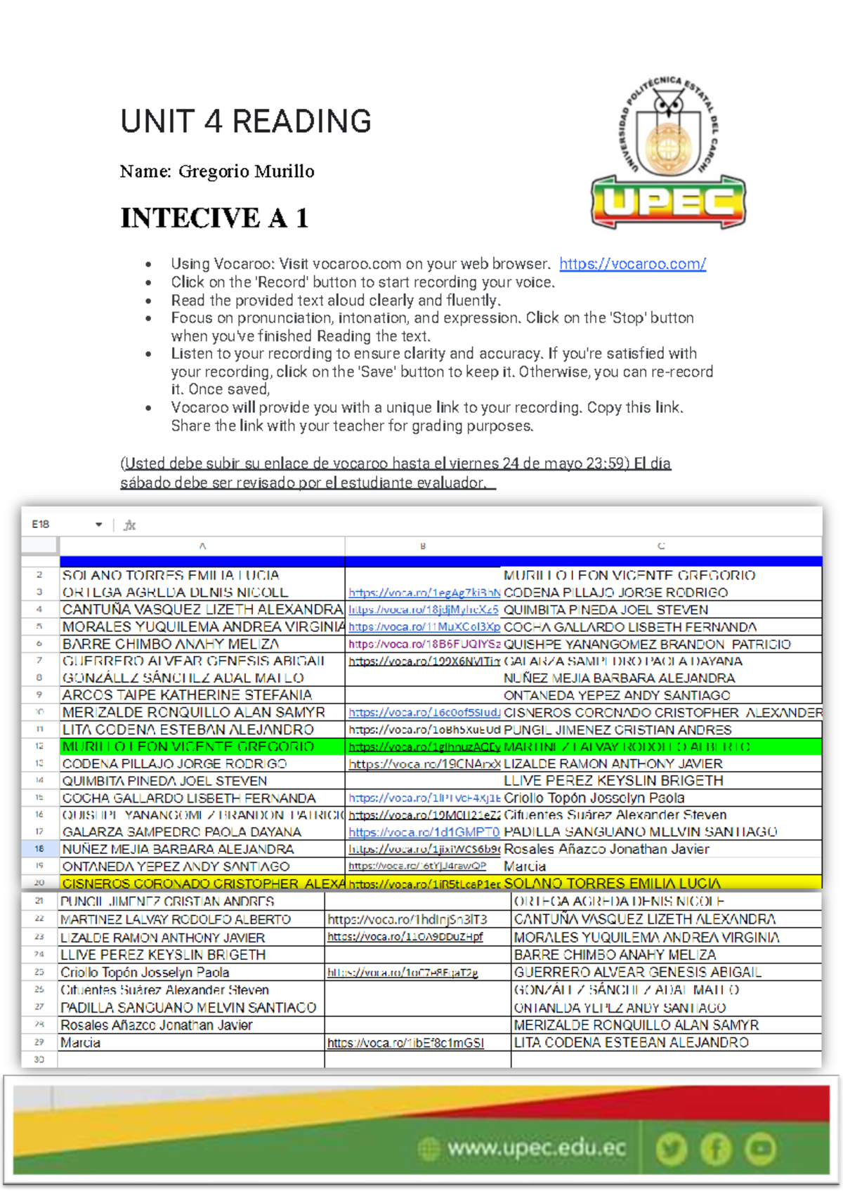 UNIT 4 Reading - UNIT 4 READING Name: Gregorio Murillo INTECIVE A 1 ...