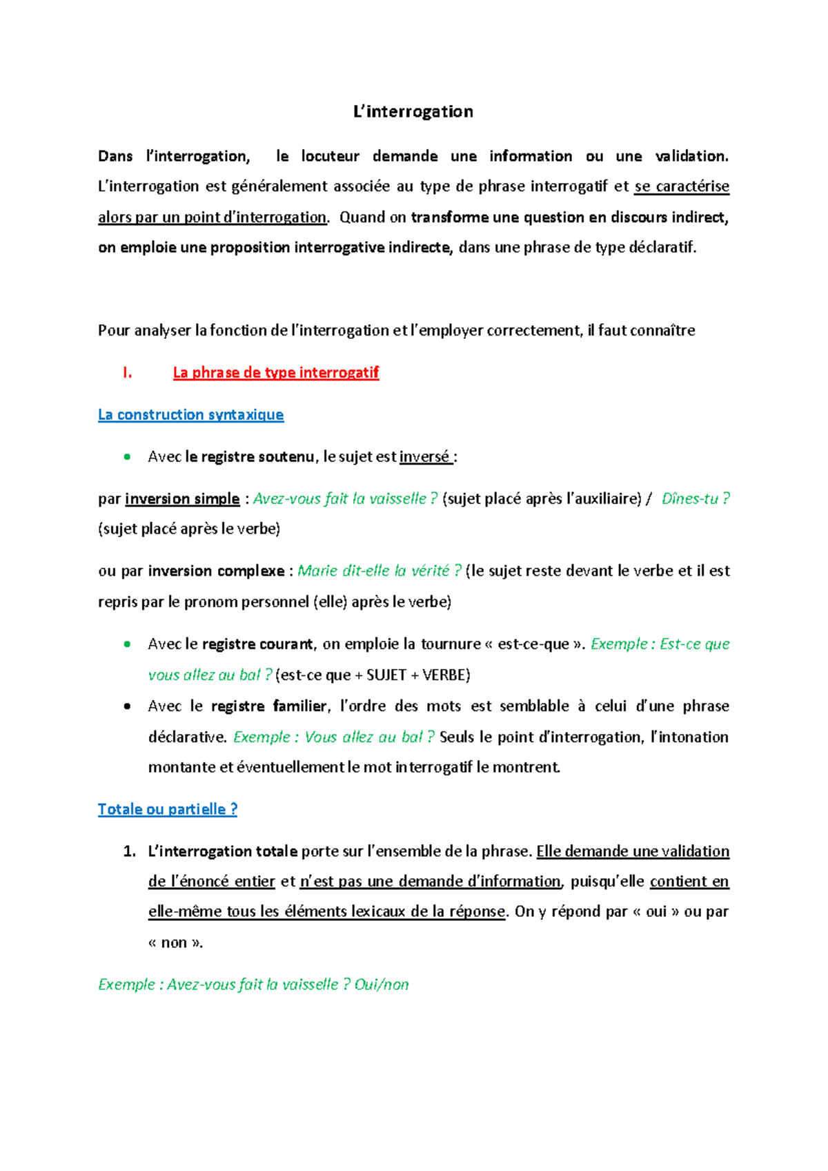 L'interrogation - Fiche sur l'interrogation - L’interrogation Dans l ...