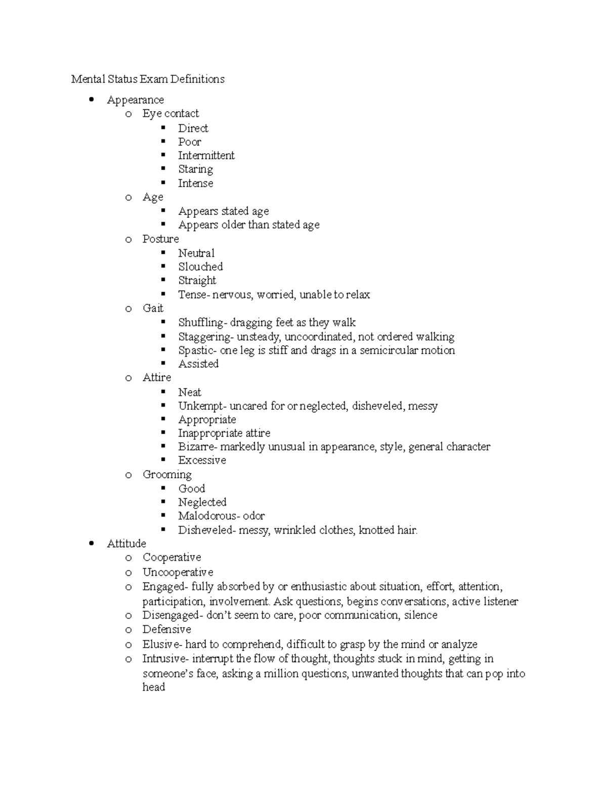 MSE Definitions, going into explanations - Mental Status Exam ...