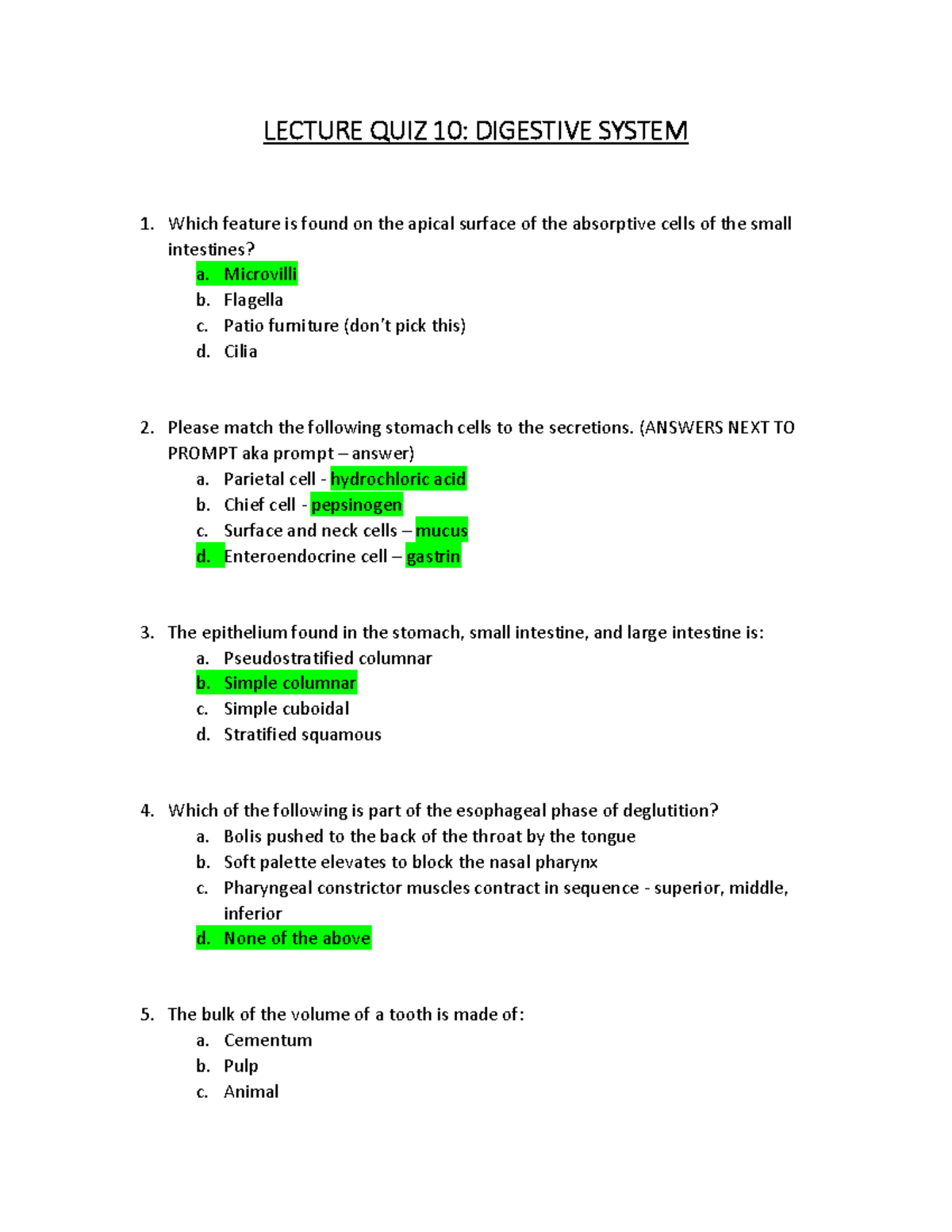 BIOL109 Lecture Quiz 10 Digestive System - LECTURE QUIZ 10 : DIGESTIVE ...