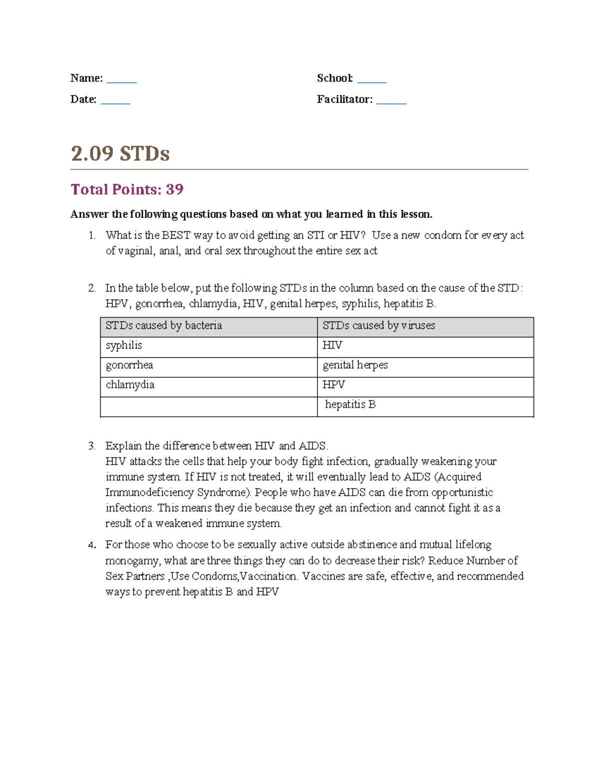 02-09 task - Name: Date: School: Facilitator: 2 STDs Total Points: 39 ...