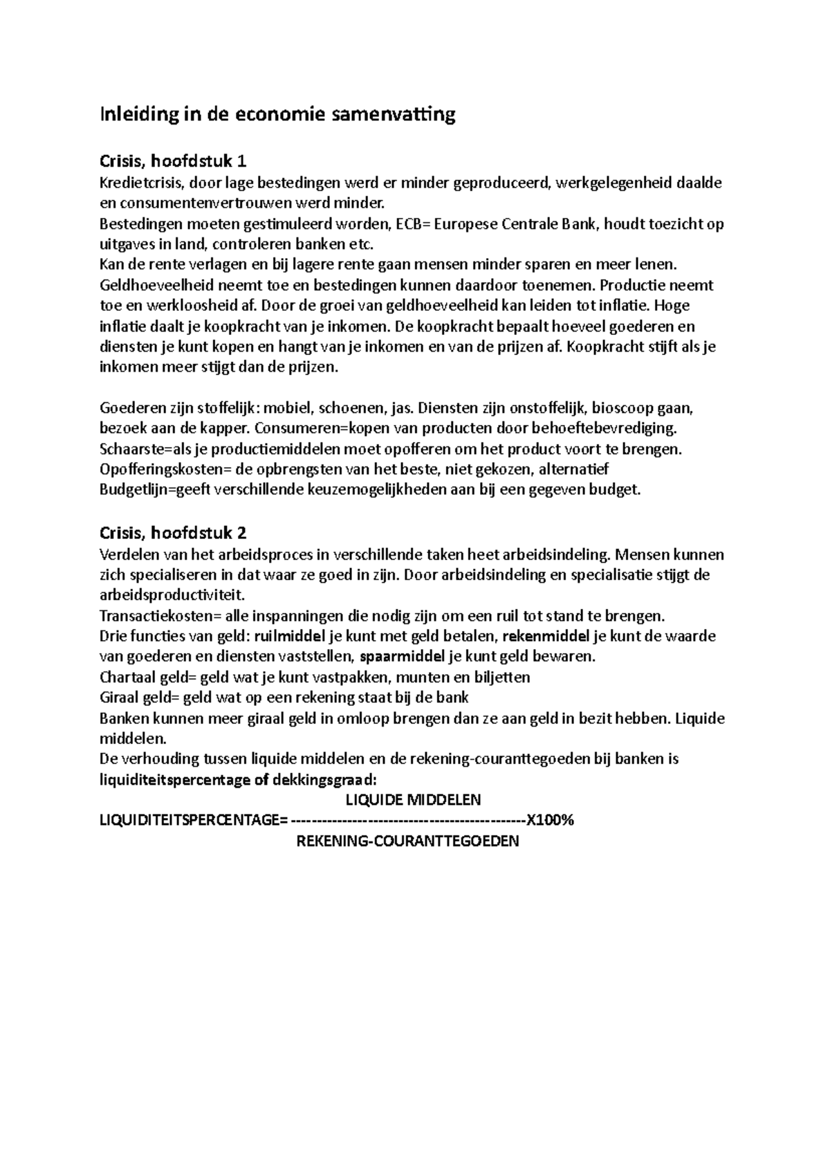 Inleiding in de economie samenvatting KORT - Inleiding in de economie ...