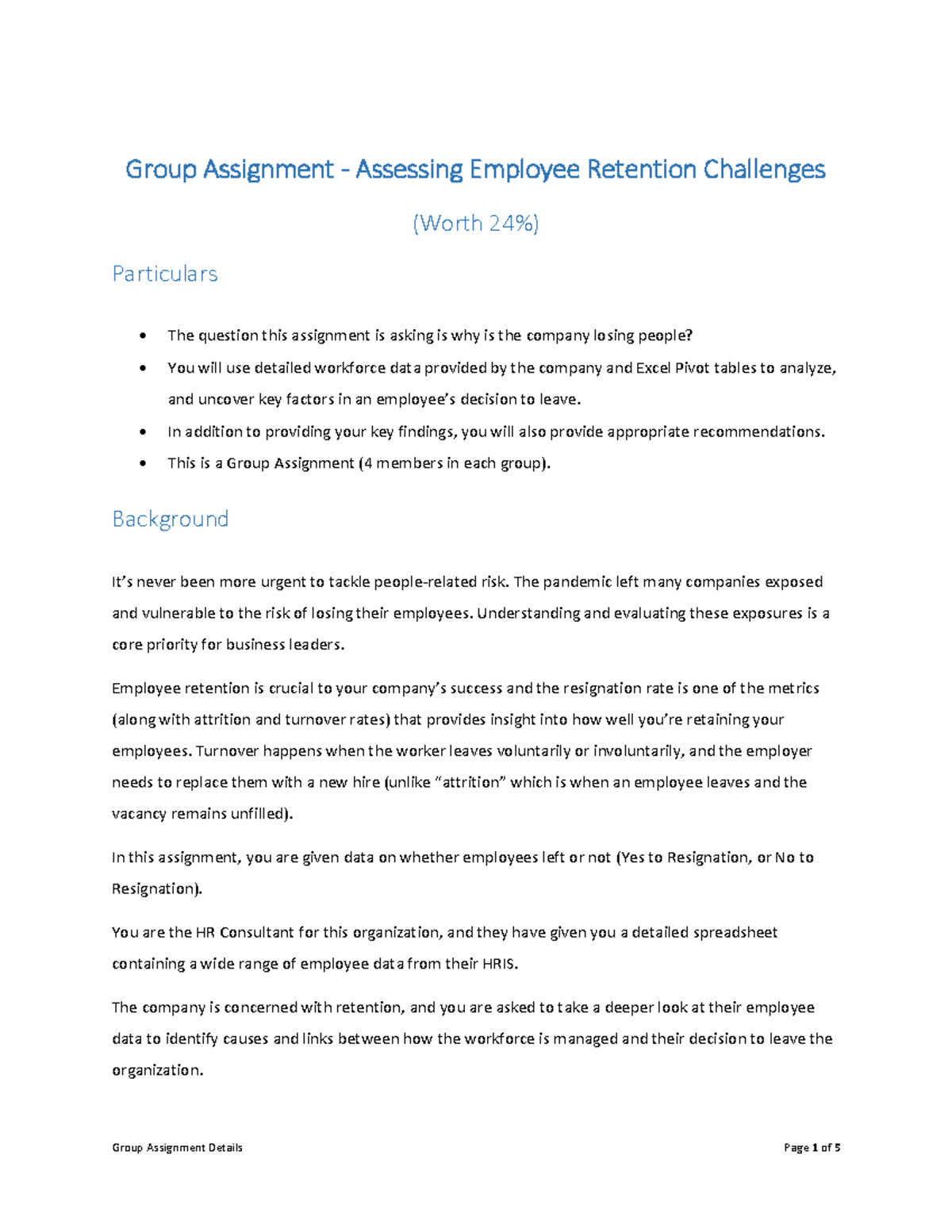Group Assignment Instructions HR Data Analysis EE Turn Over - Group Assignment - Assessing ...