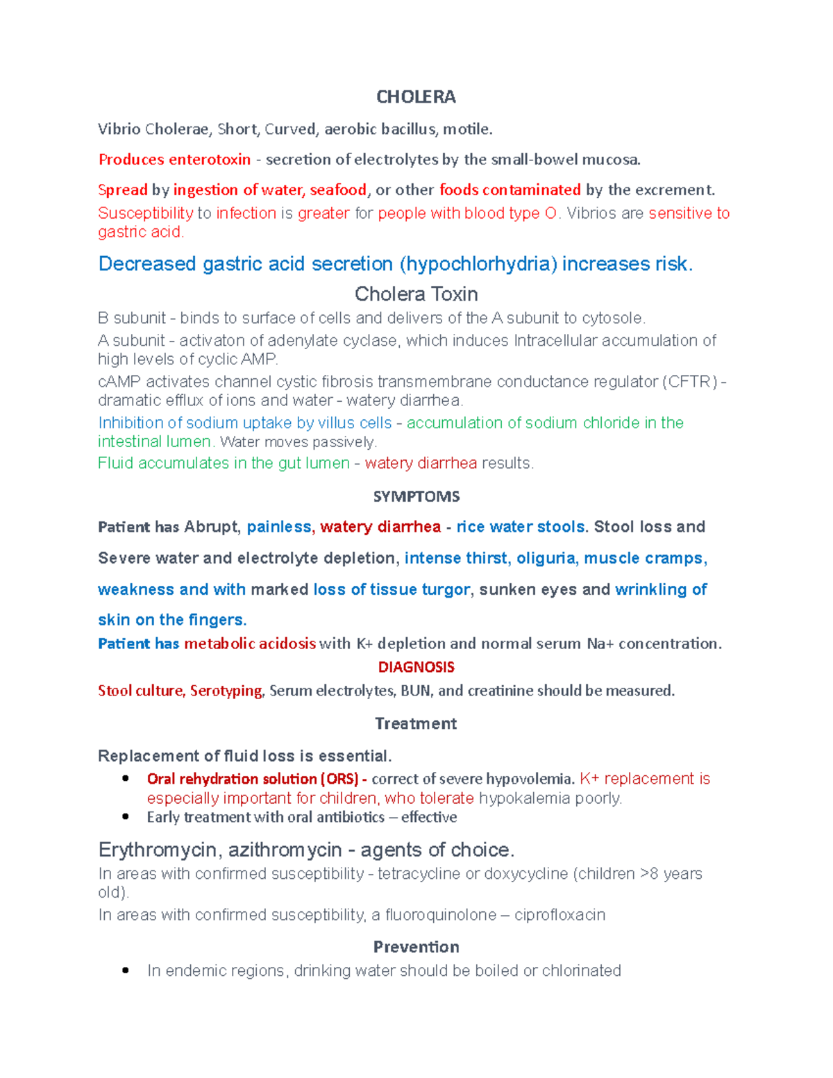 Cholera summary notes - BMD231 - QMUL - Studocu