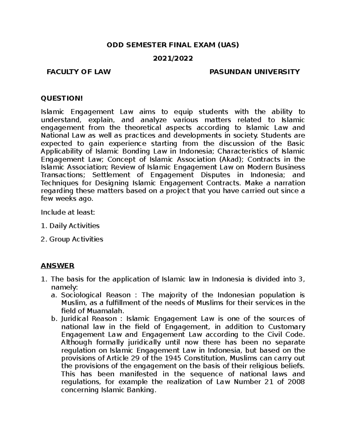 Engagement - Class A - Questions and Answers from the Final Semester ...