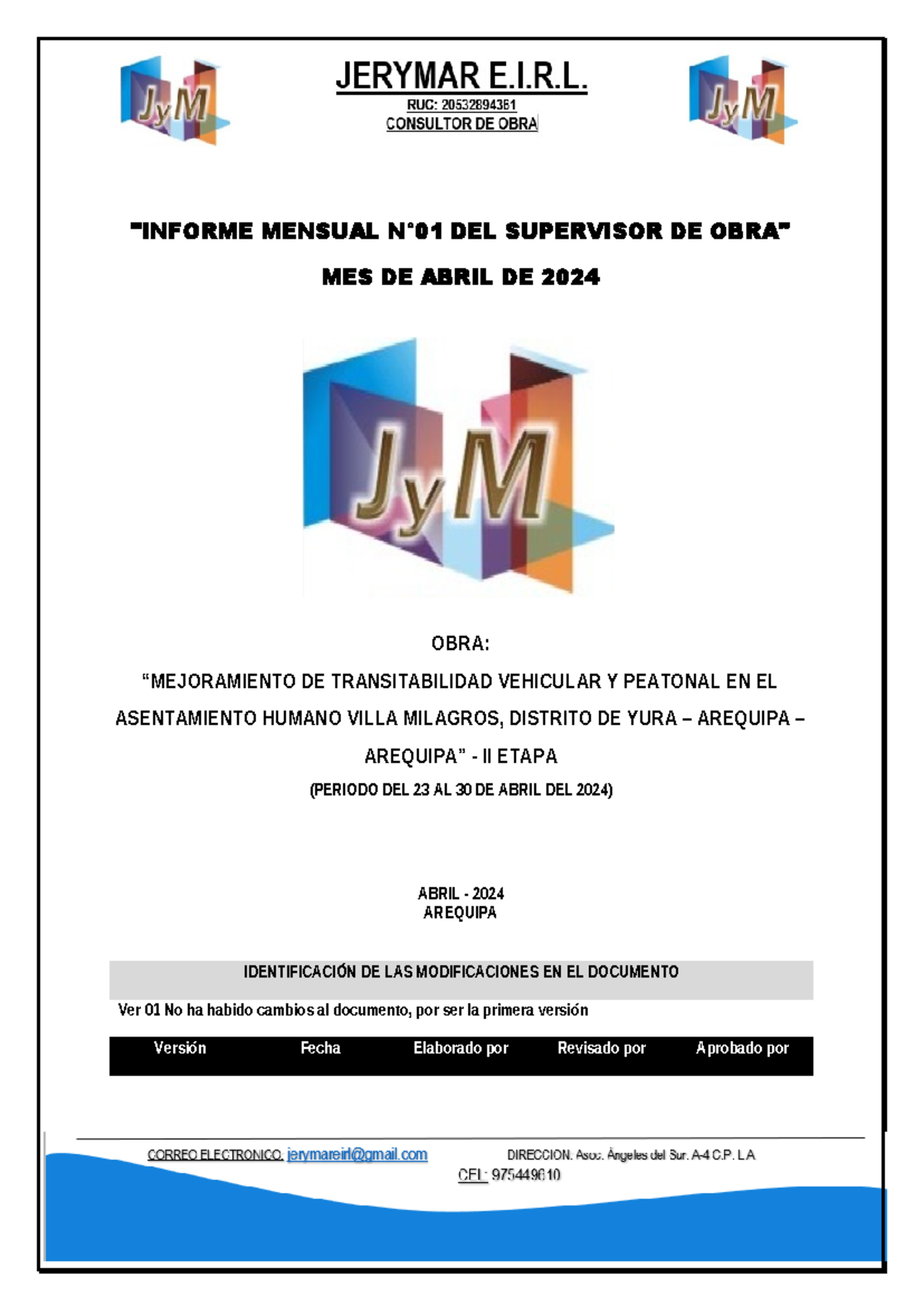 REV04 Informe mensual YURA - "INFORME MENSUAL N°01 DEL SUPERVISOR DE ...