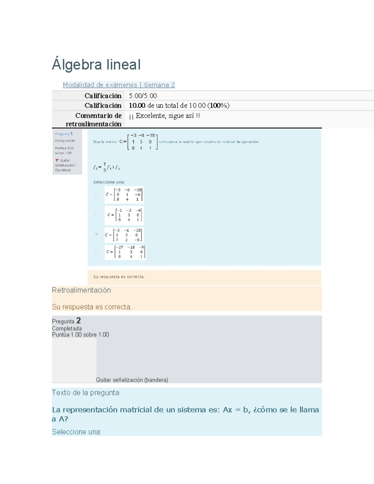 Álgebra lineal semana 2 - Álgebra lineal Modalidad de exámenes | Semana ...