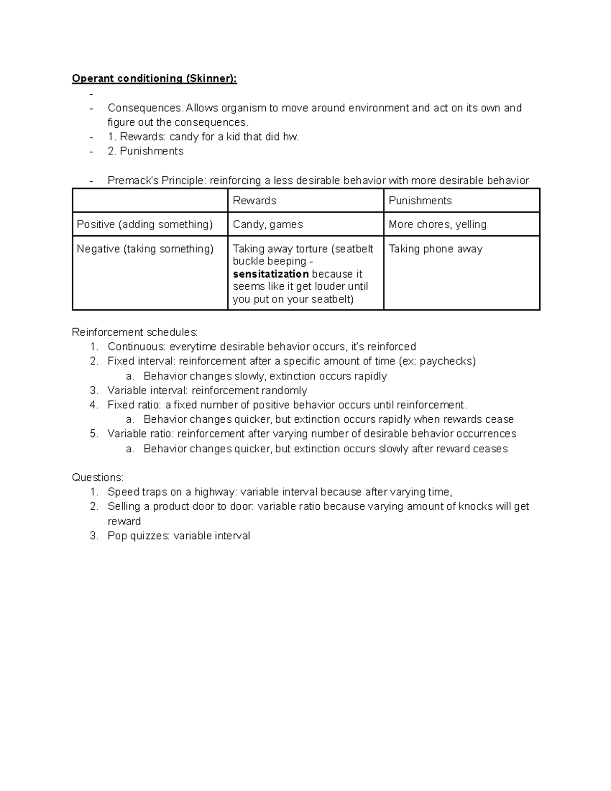 Operant conditioning notes - Operant conditioning (Skinner ...