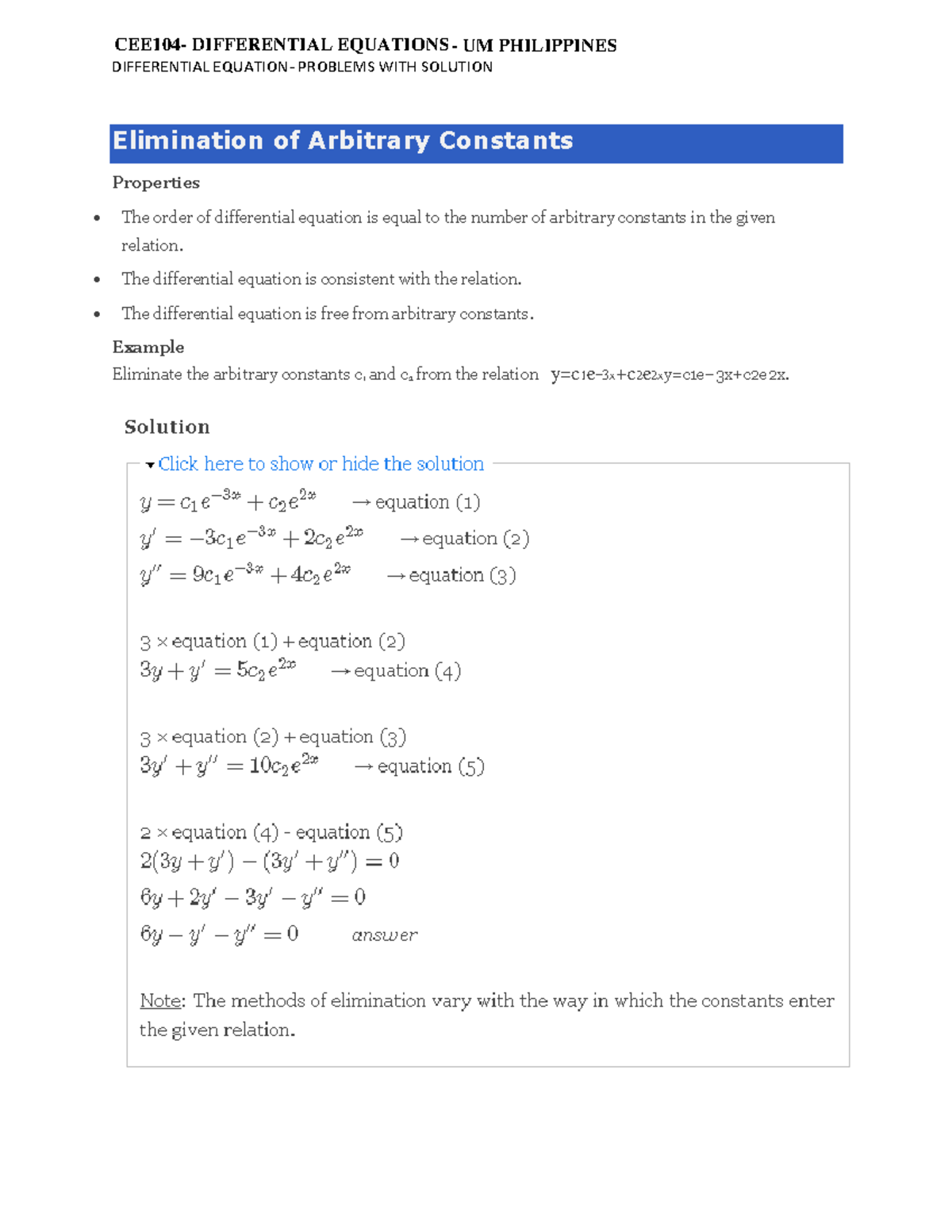 Differential Equation Sample Problems - BS in Electrical Engineering ...