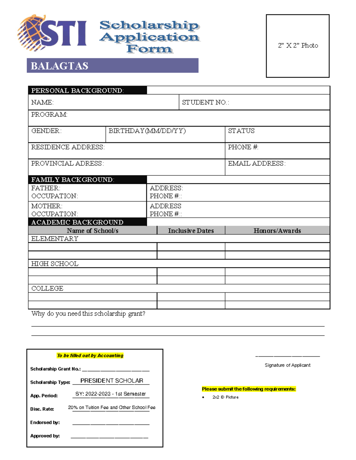 Scholarship Application Form President Scholar - PERSONAL BACKGROUND ...