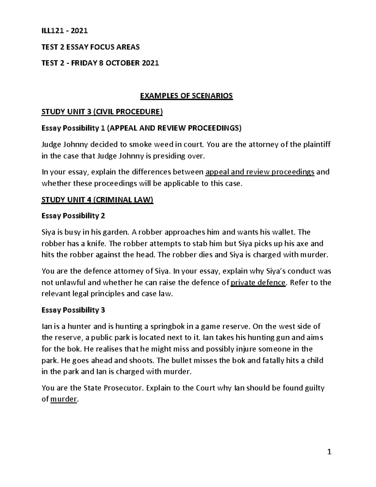 ILL121 TEST 2 Preview - 1 ILL121 - 2021 TEST 2 ESSAY FOCUS AREAS TEST 2 ...