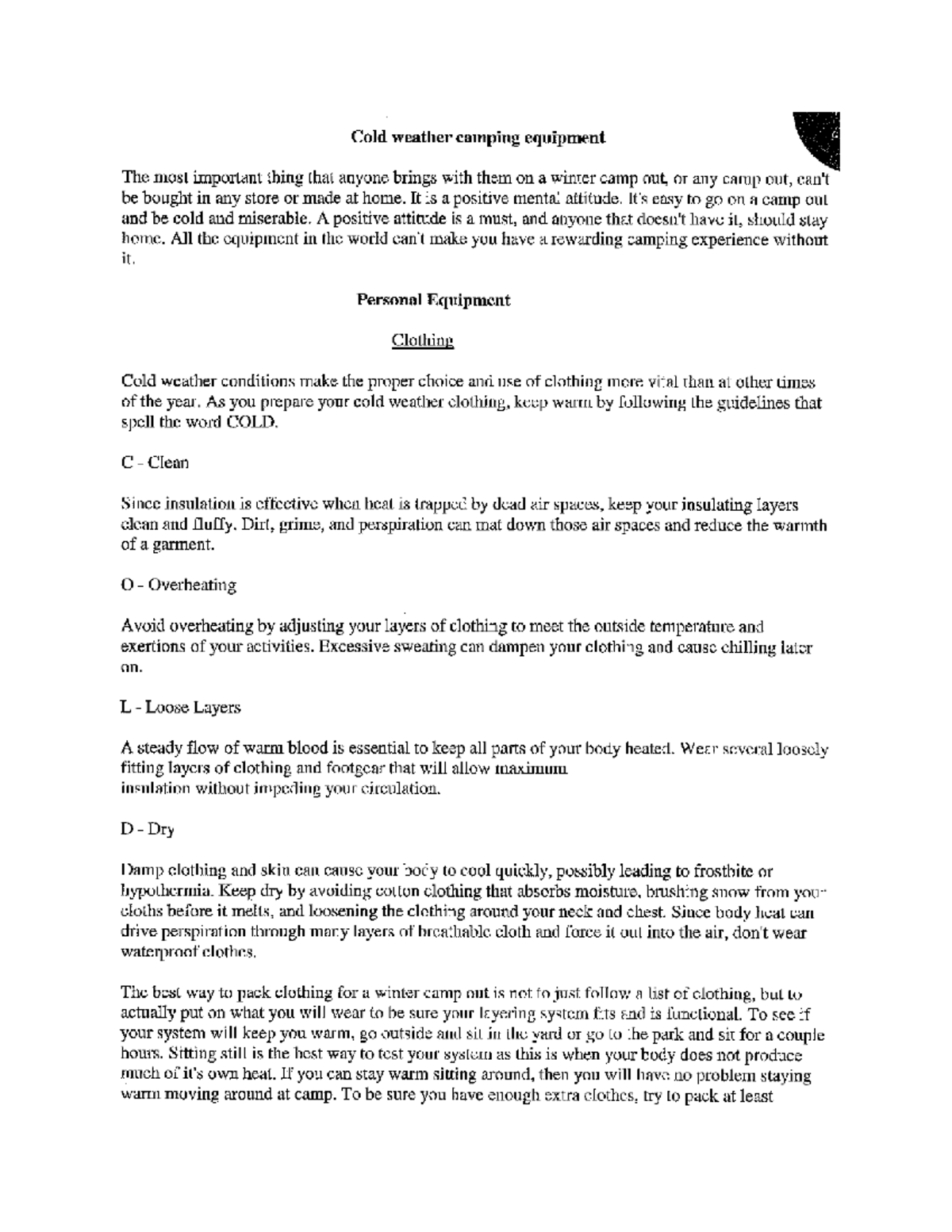 Clothing - COLD acronym - EXDM 300 - Studocu