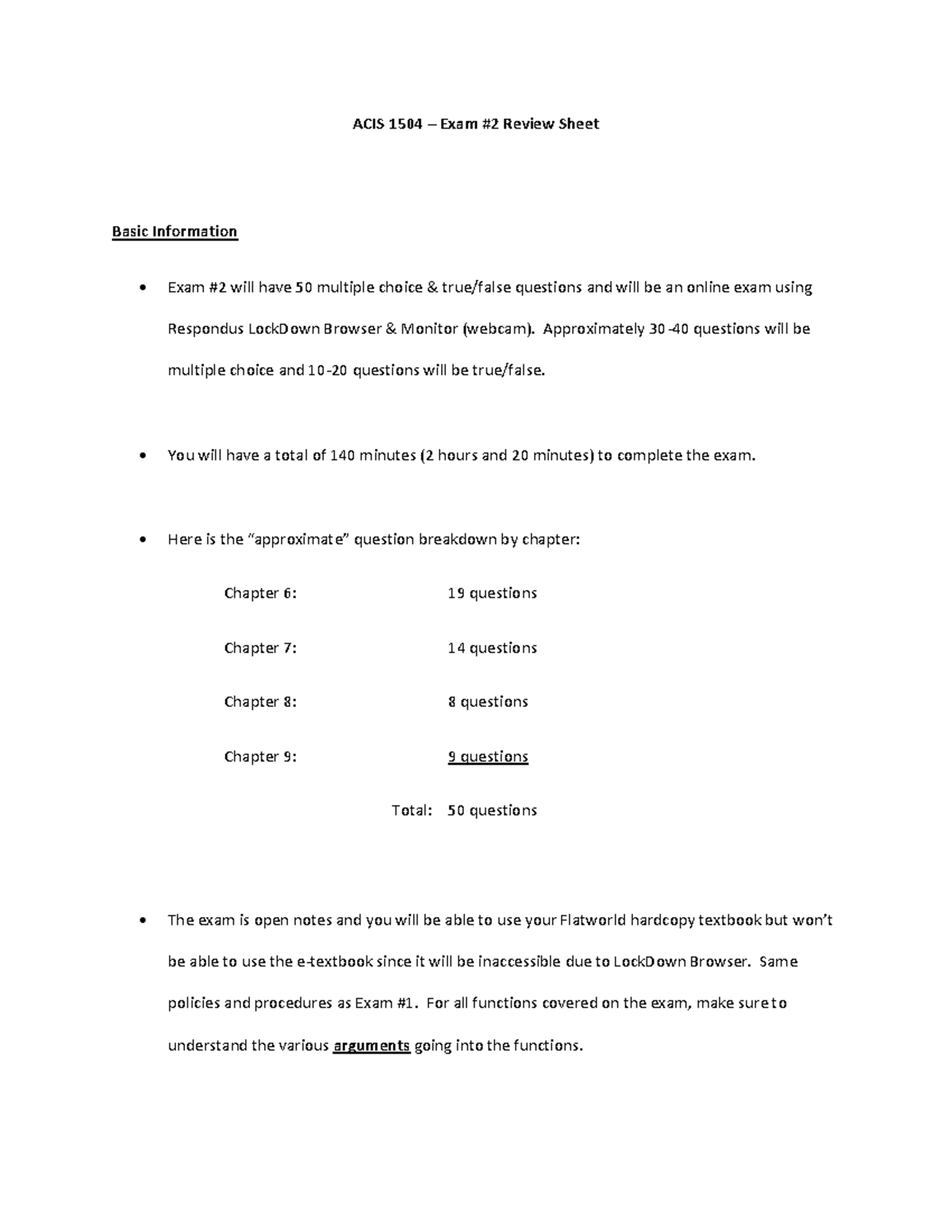 ACIS Exam 2 Review Sheet - ACIS 1504 – Exam #2 Review Sheet Basic ...