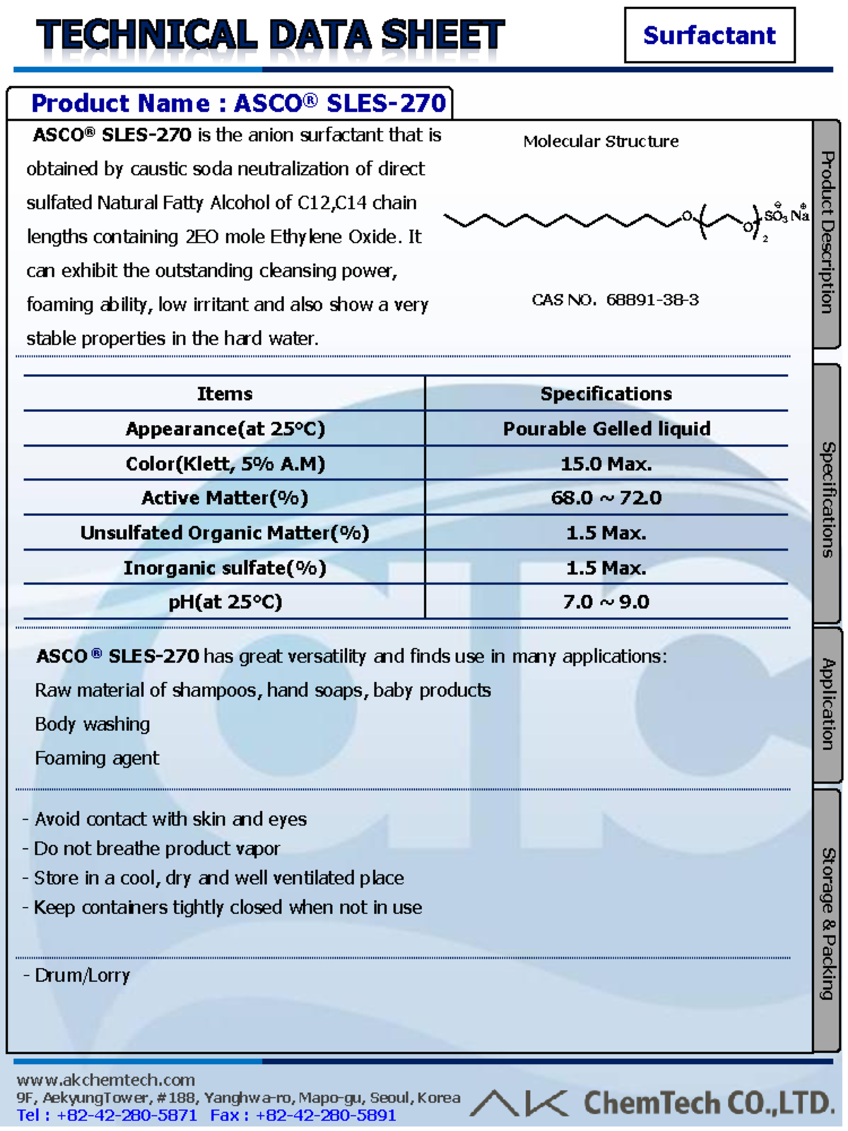 Ficha tecnica TDS of ASCO SLES-270 - ASCO® SLES- 270 is the anion ...