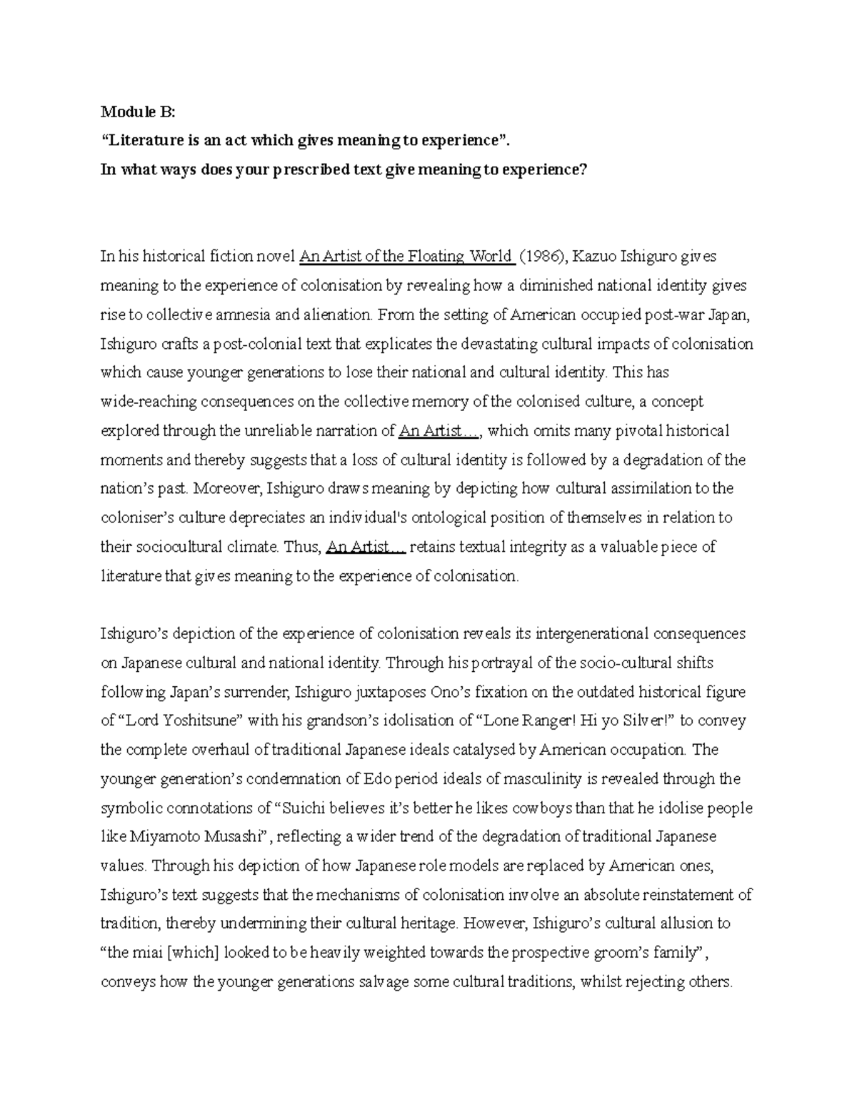 An Artist of the floating world MOD B practice essay set 1 - Module B ...