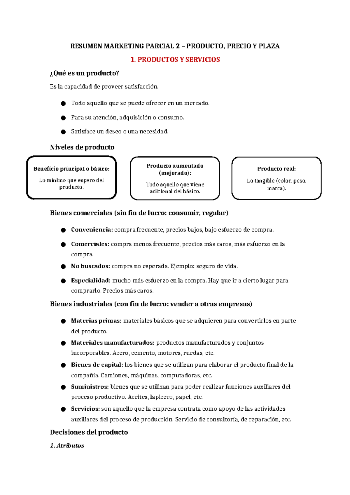 Resumen Marketing Parcial 2 - RESUMEN MARKETING PARCIAL 2 – PRODUCTO, PRECIO Y PLAZA 1 ...