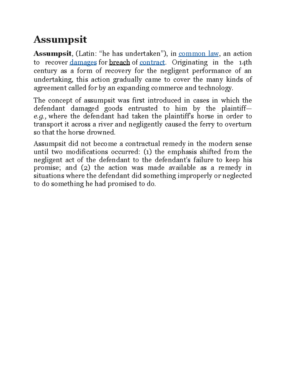Action OF Assumpsit - Lecture notes 1 - 3 - Assumpsit Assumpsit ...
