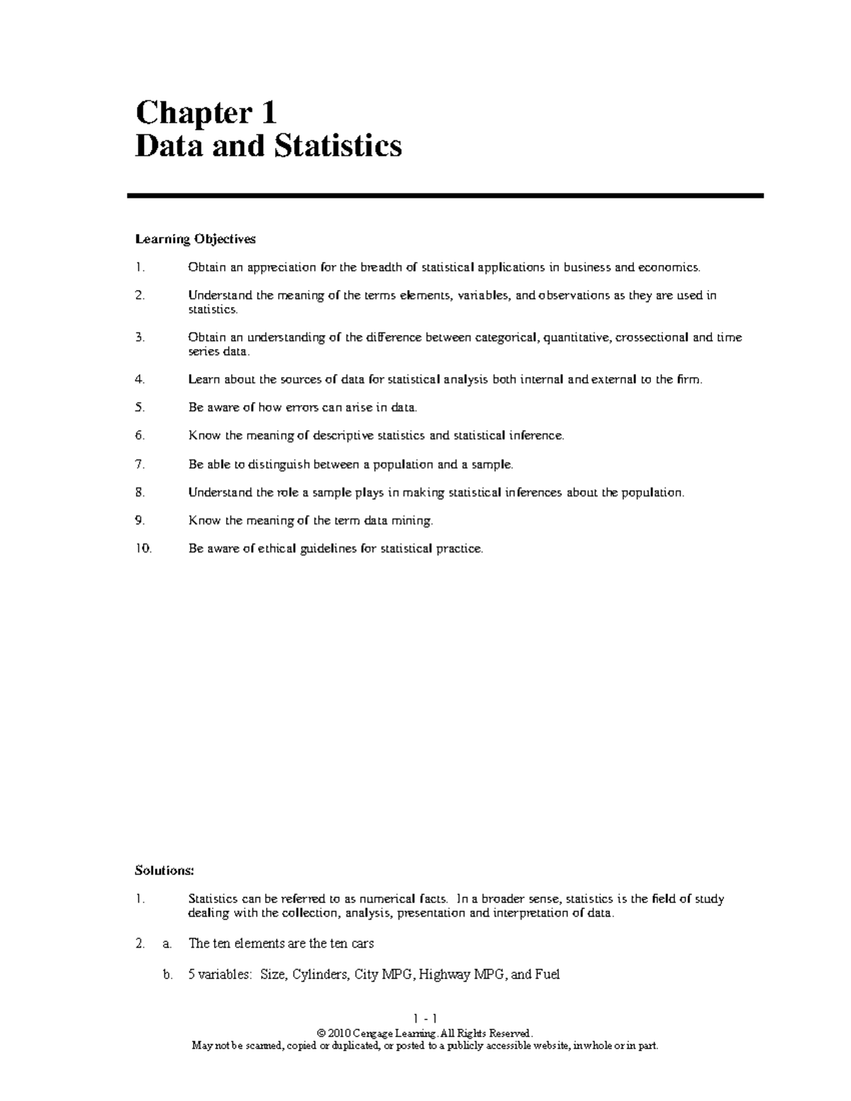 SBE11E Chapter 01 - Chapter 1 Data and Statistics Learning Objectives ...