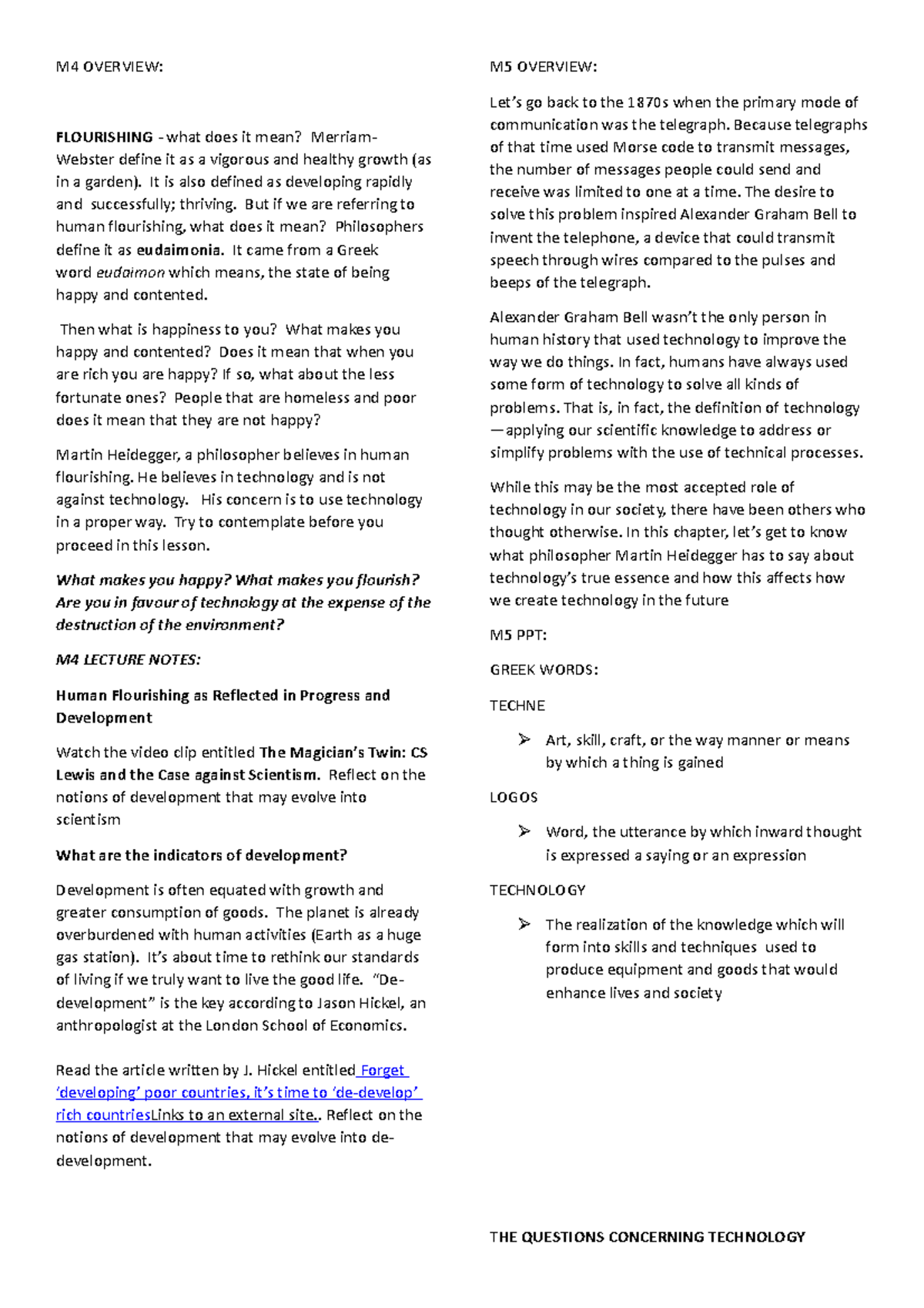 STS Reviewerhjhjahskdha - M4 OVERVIEW: FLOURISHING - what does it mean ...