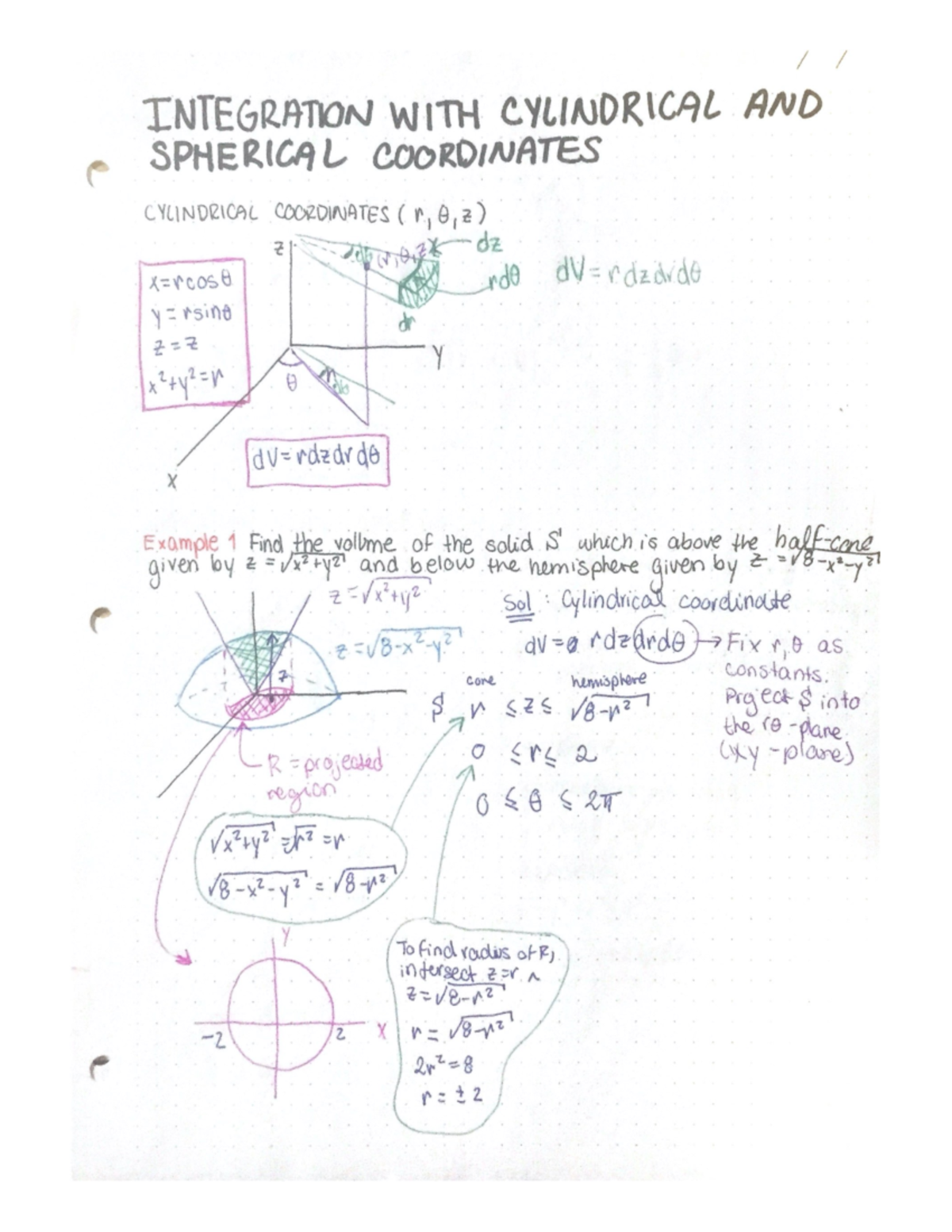 Integral with cylindrical and spherical coordinates - MATH 2321 - Studocu