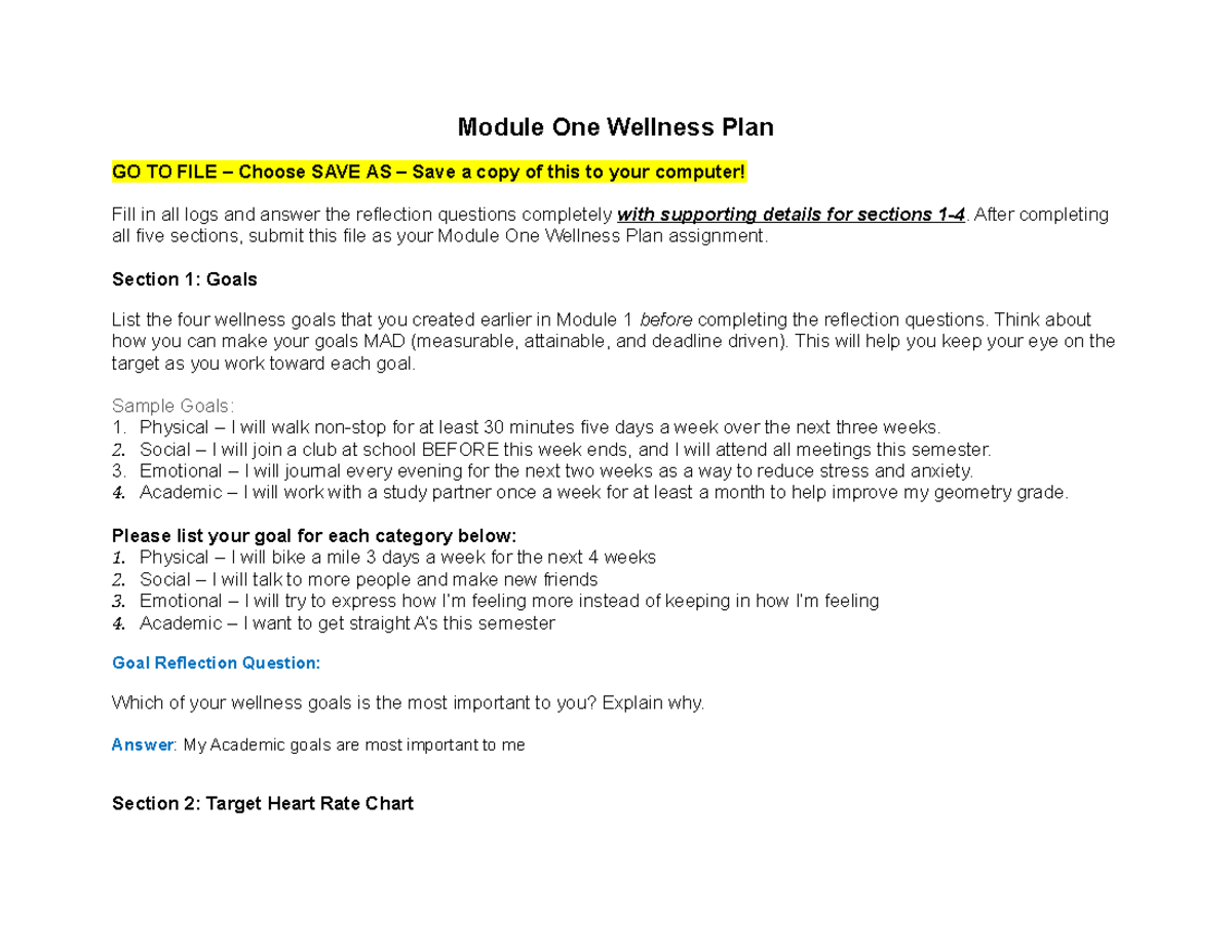 Module one wellness plan - Module One Wellness Plan GO TO FILE – Choose ...