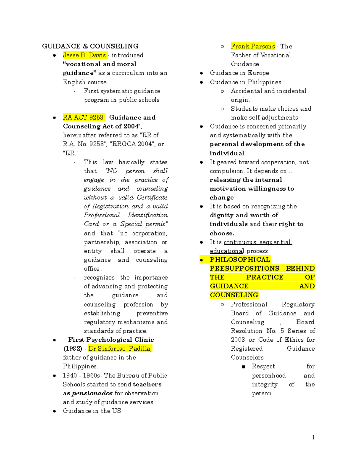 Reviewer guidance & counseling - GUIDANCE & COUNSELING Jesse B. Davis ...