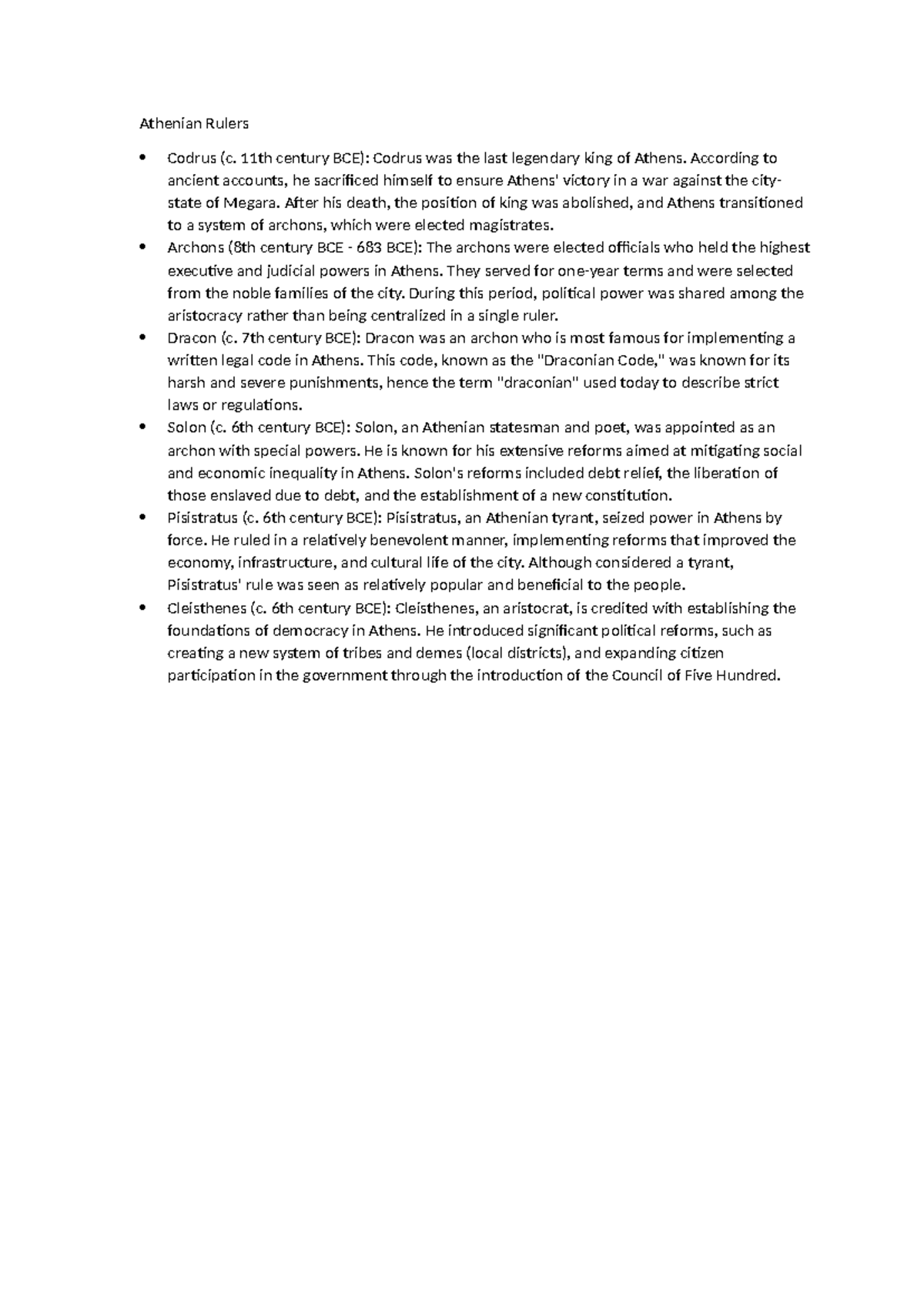 Athenian Rulers - Athenian Rulers Codrus (c. 11th century BCE): Codrus ...