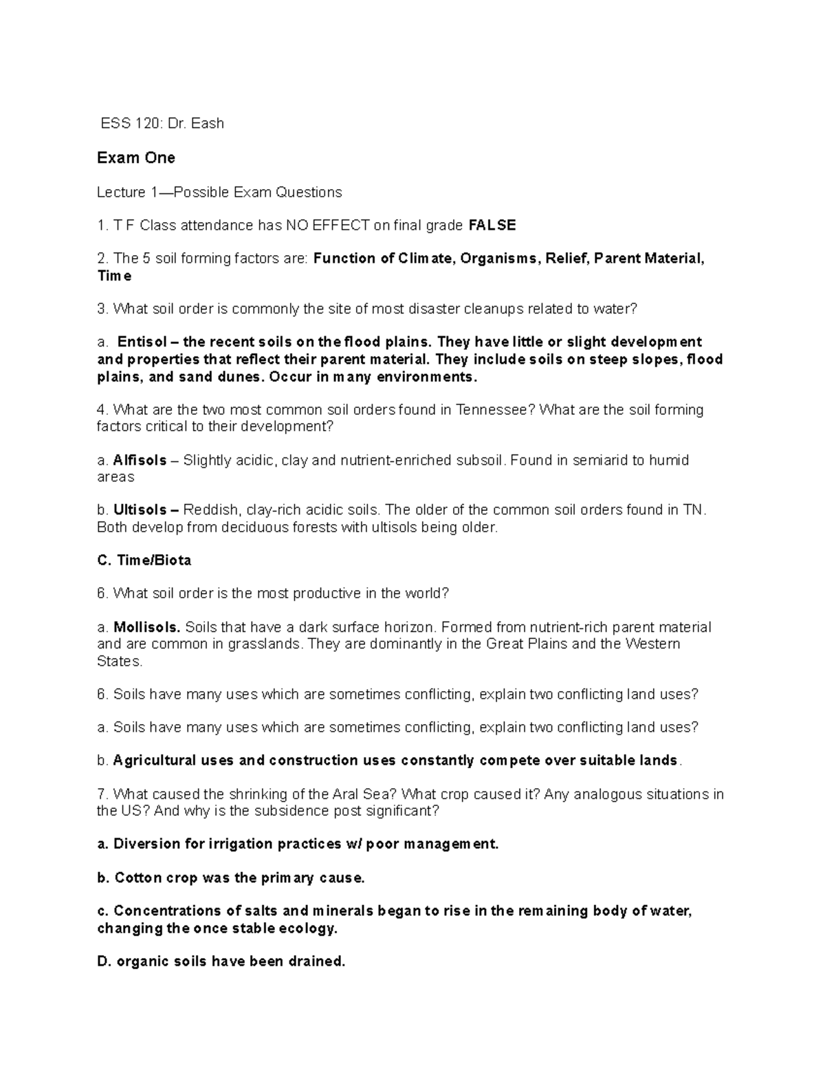 Exam One Study Guide ESS 120 - ESS 120: Dr. Eash Exam One Lecture 1 ...