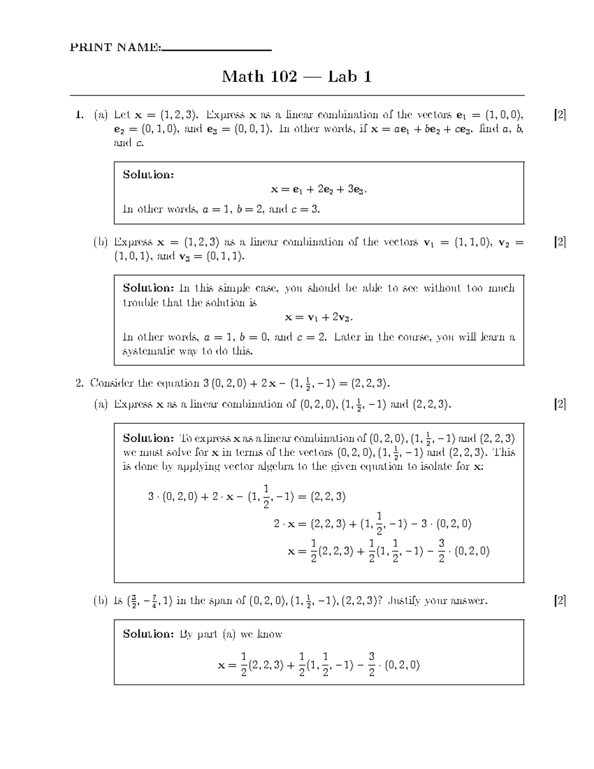 Math102 Lab-1(Sol) - LAb solution - PRINT NAME: Math 102 Lab 1 (a) Let ...
