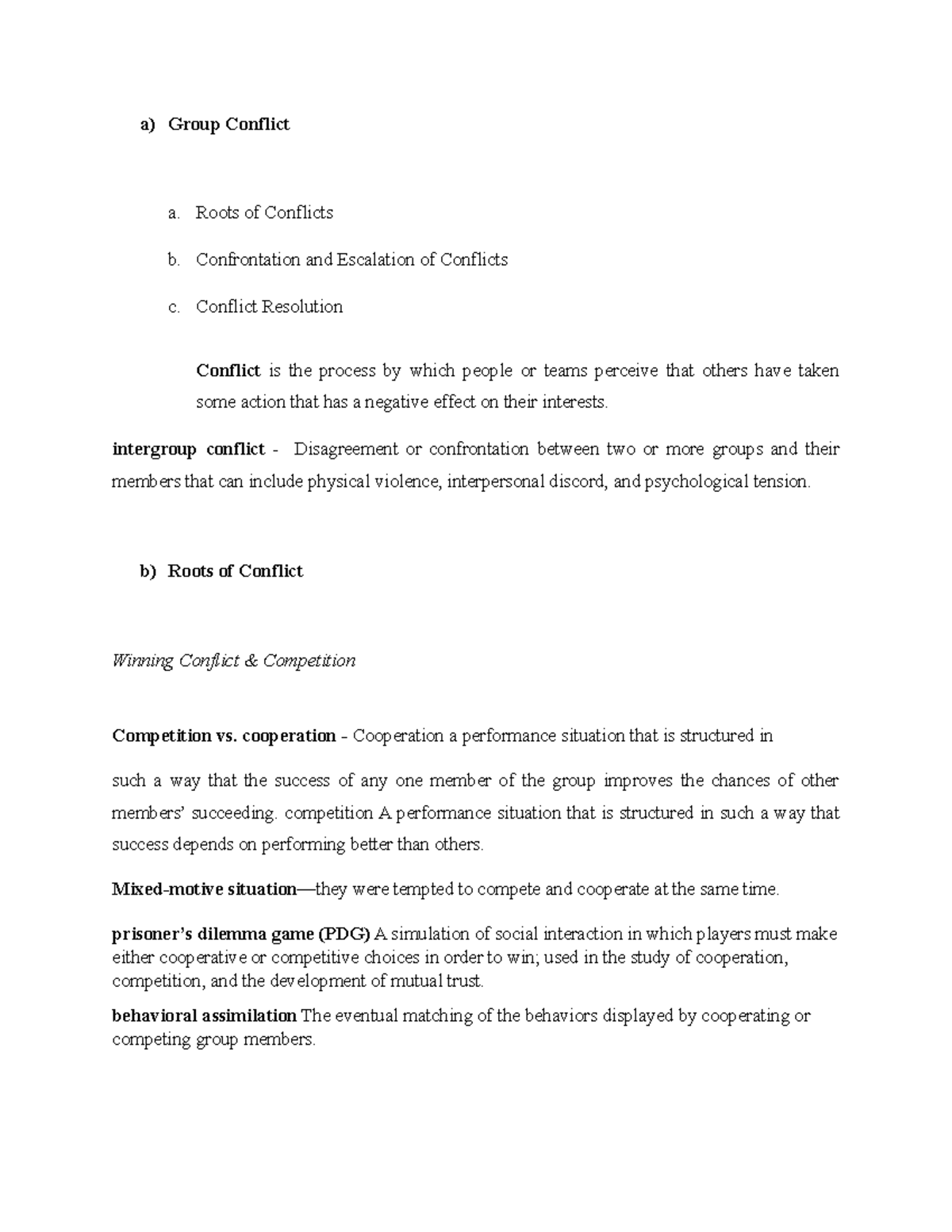 GROUP DYNAMICS - Group Conflict Notes - a) Group Conflict a. Roots of ...