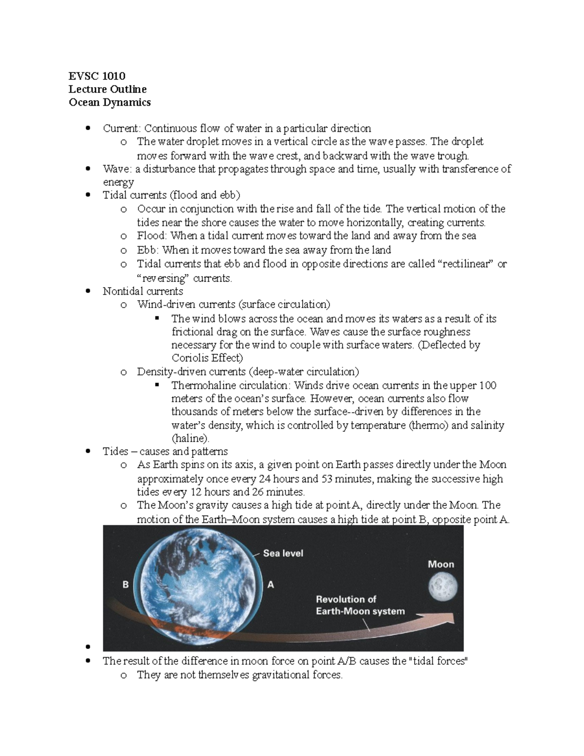 Ocean Dynamics - notes - EVSC 1010 Lecture Outline Ocean Dynamics ...