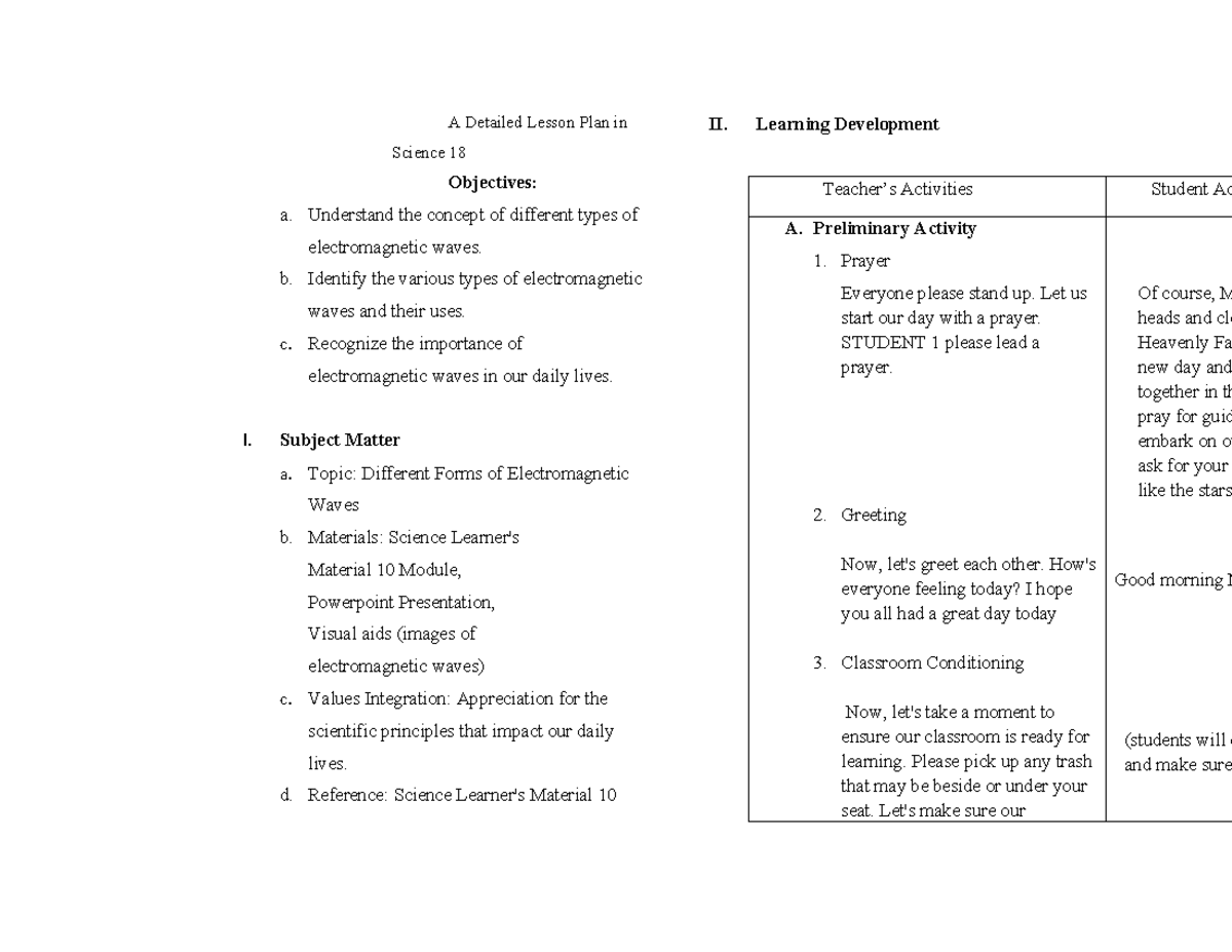 A Detailed Lesson Plan in Science 10 - A Detailed Lesson Plan in ...