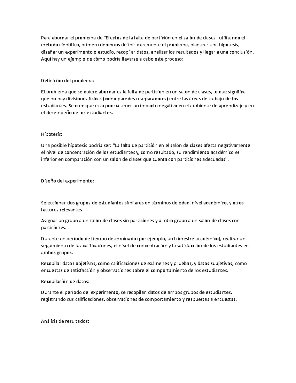 Problema - EFECTOS DE LA FALTA DE PARTICIÓN EN EL SALON DE CLASES ...