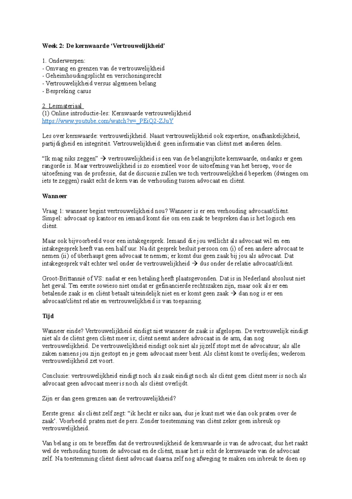 Onderwijsgroep 2 - Week 2: De kernwaarde ‘Vertrouwelijkheid ...