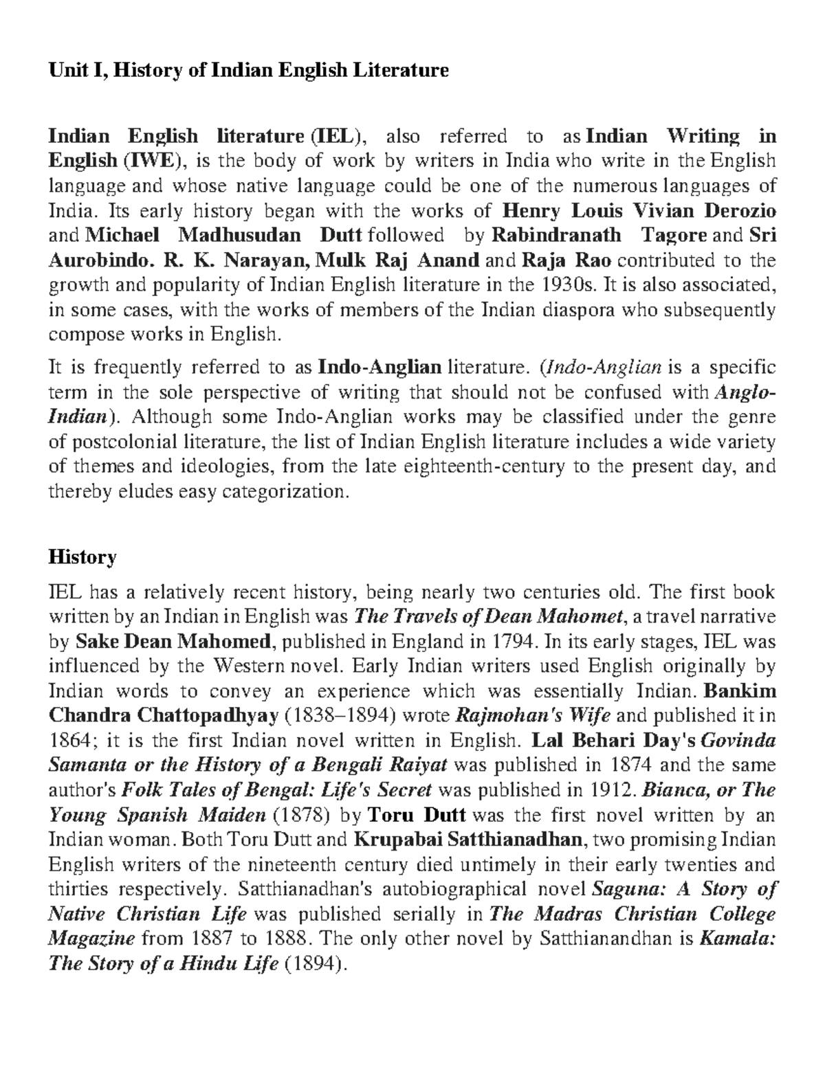 Intro- Pre-Independence Indian English Literature - Unit I, History of ...
