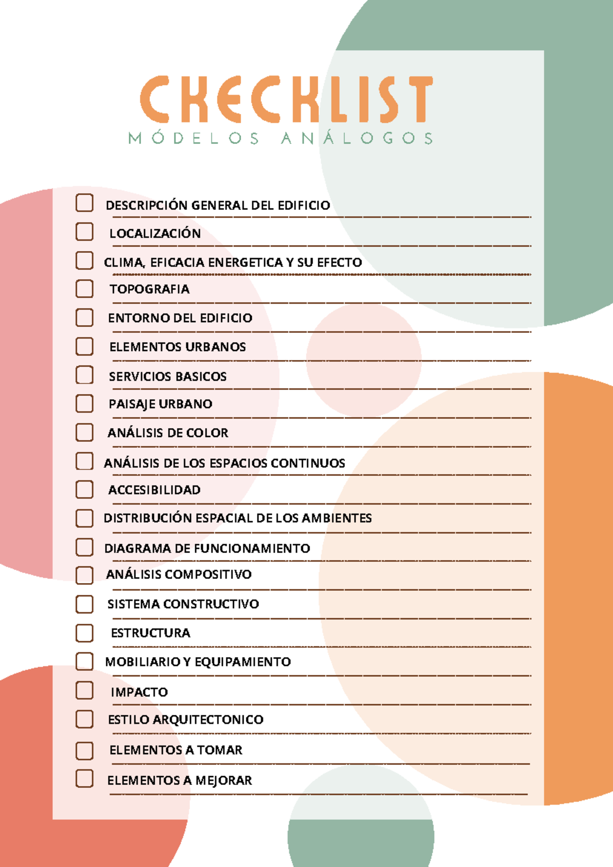 A4 Ckecklist círculos sencillo limpio tonos pastel - M Ó D E L O S A N Á L O G O S CKECKLIST ...