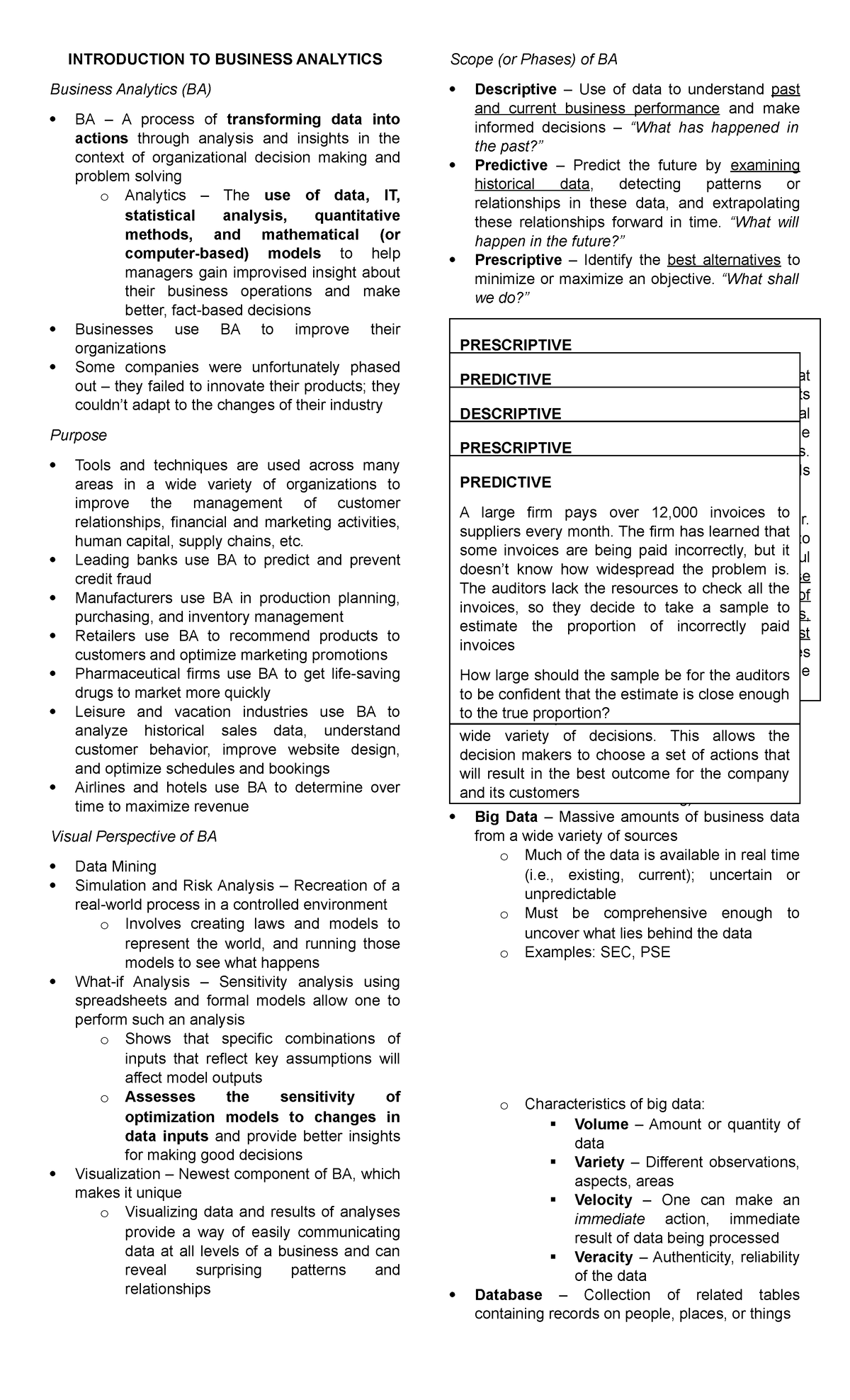 1. M1 Intro to BA - INTRODUCTION TO BUSINESS ANALYTICS Business ...